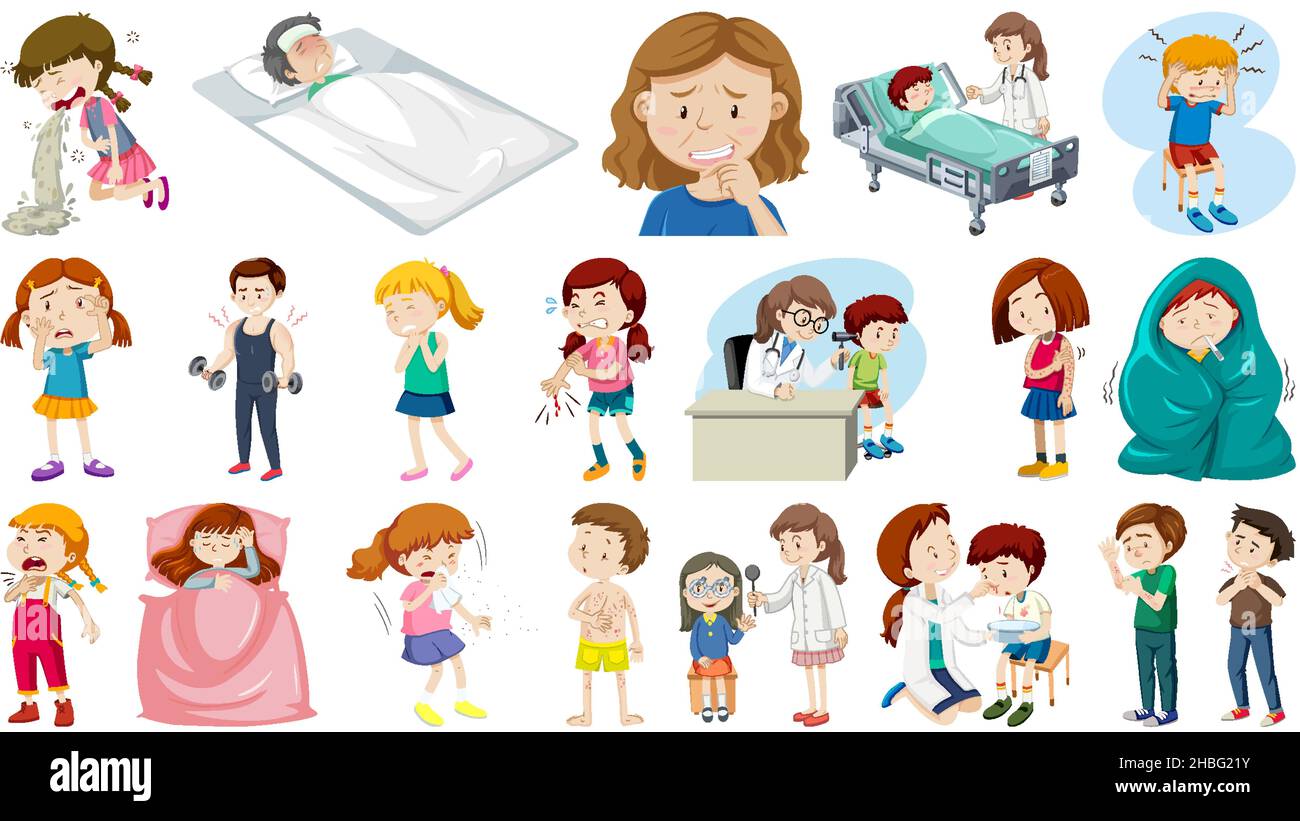 Set of sick people with different symptoms illustration Stock Vector ...