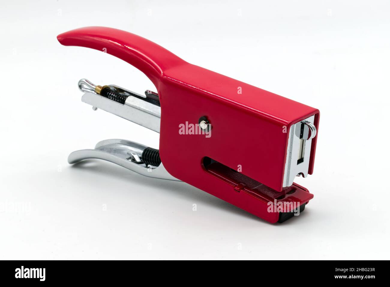 Red metal stapler isolated on white background Stock Photo - Alamy