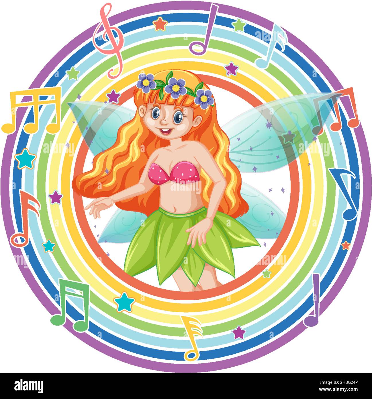 Beautiful fairy in rainbow round frame illustration Stock Vector Image ...