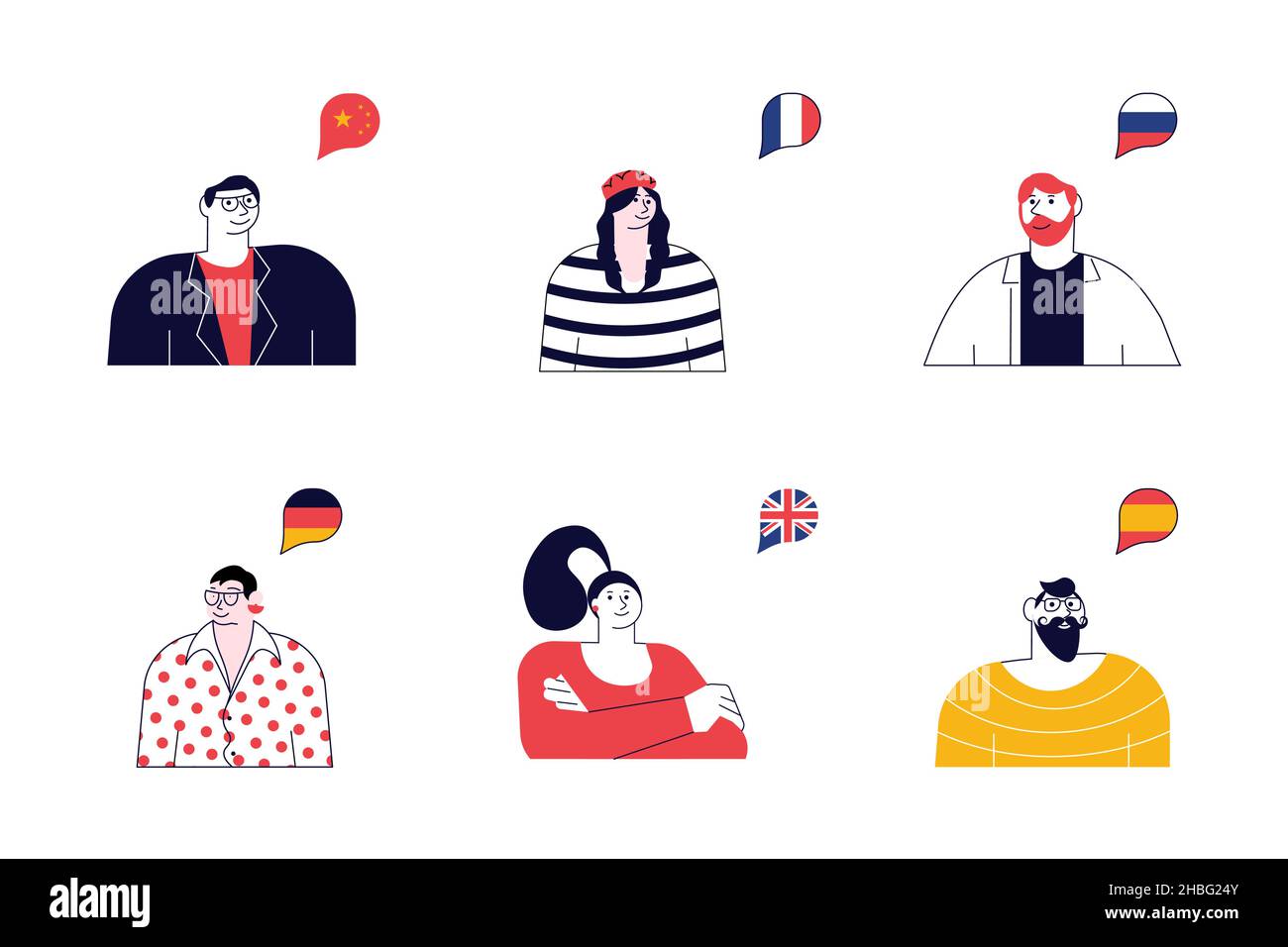 Set of people speaking different languages or studing a foreign ...