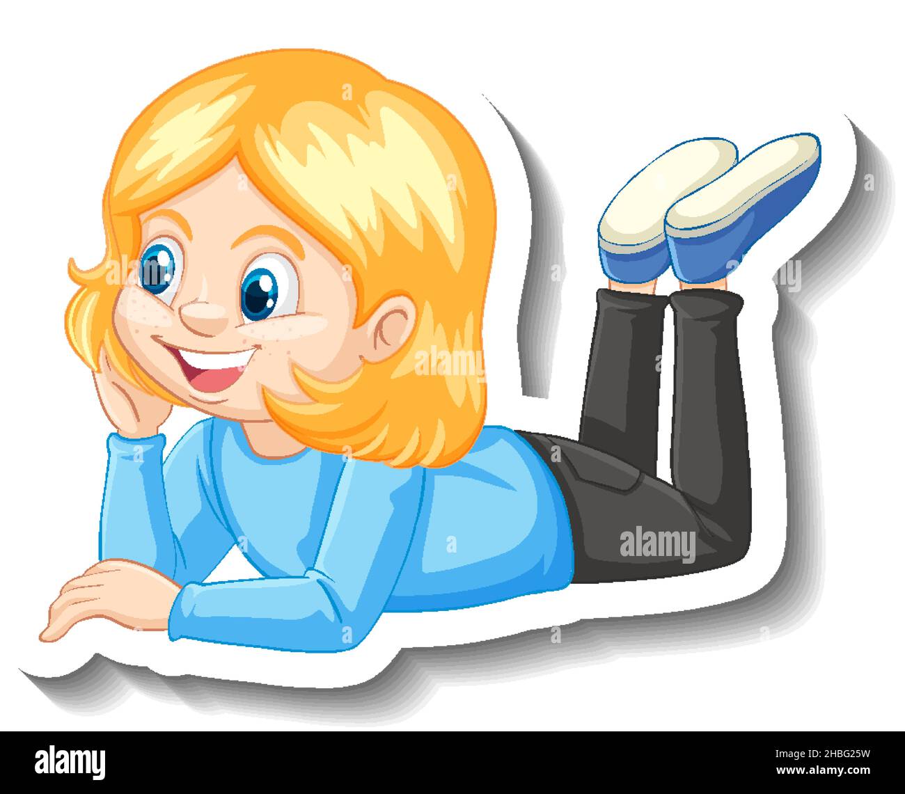 A girl laying pose cartoon character sticker illustration Stock Vector ...