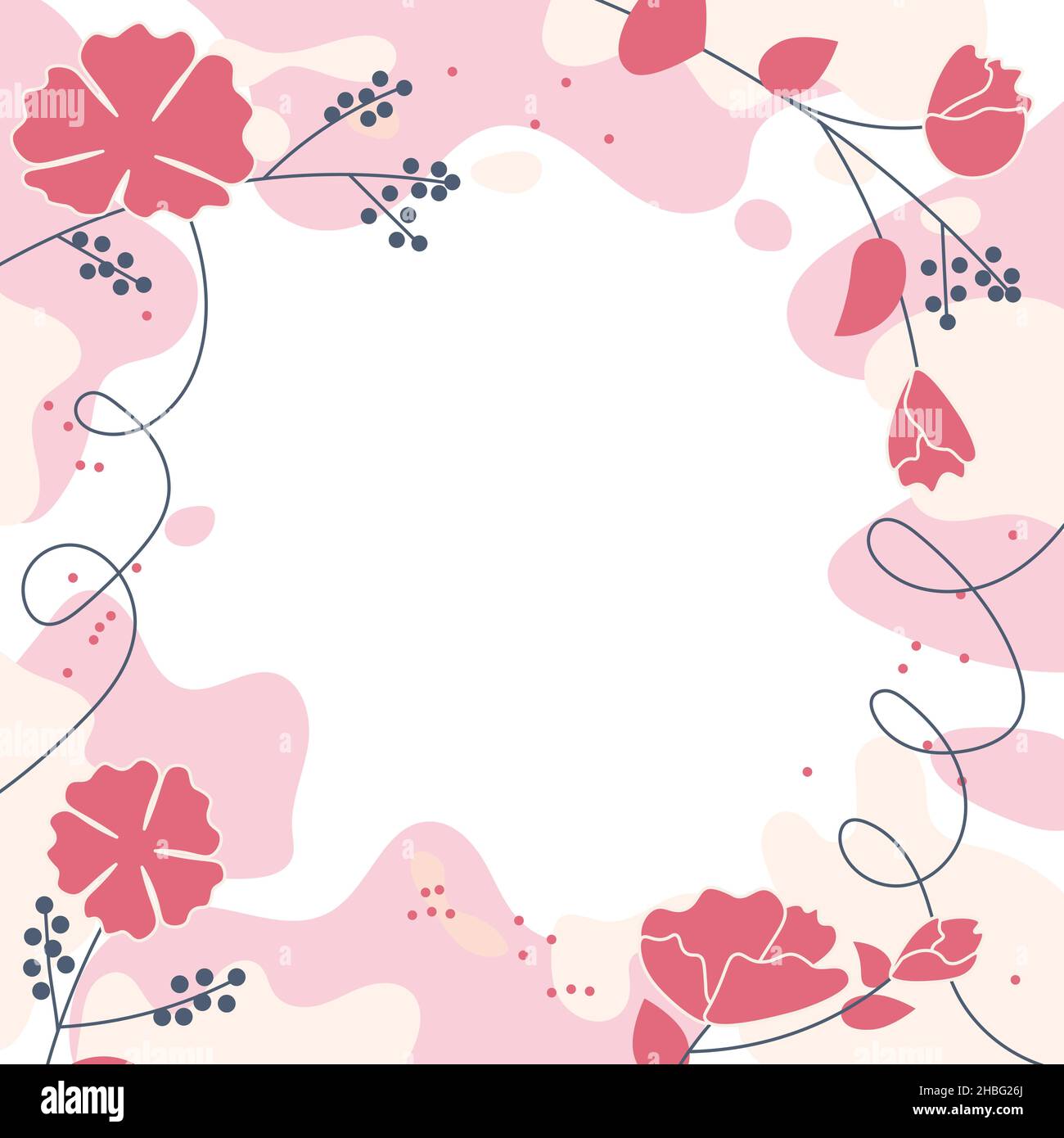 Square art template with flower frame, floral and geometric elements ...