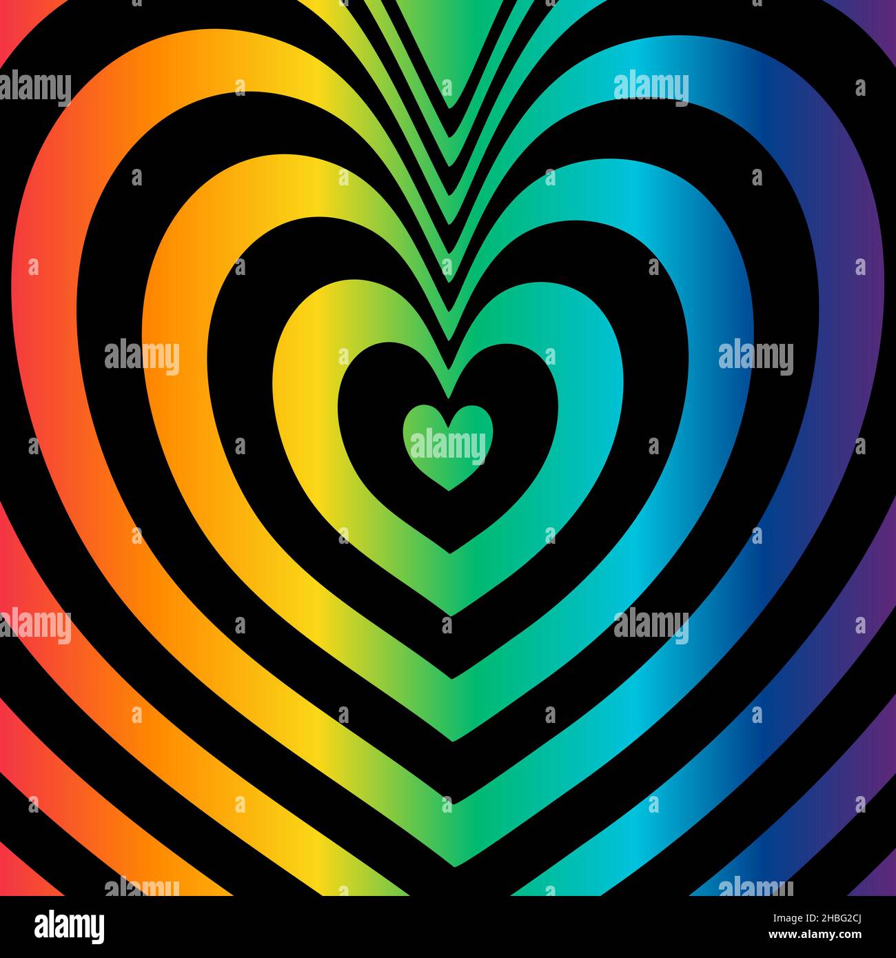 Abstract optical illusion background with a heart. Black and rainbow ...