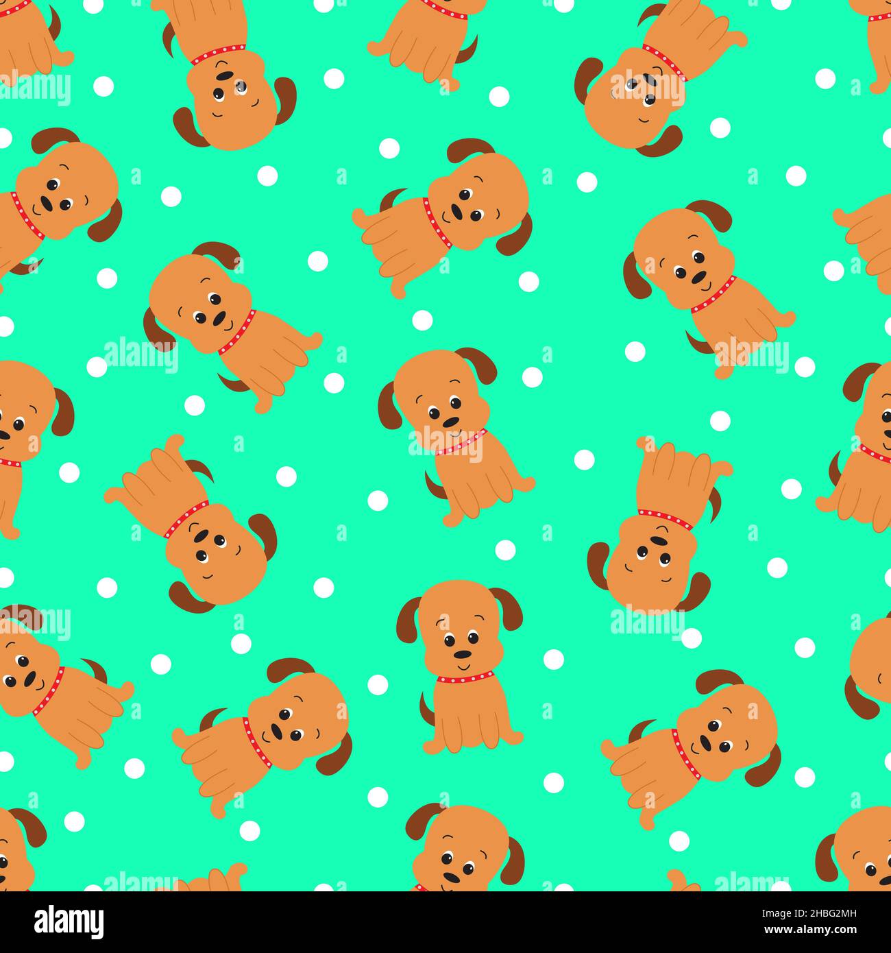Seamless pattern with cute cartoon dog. Vector illustration Stock ...