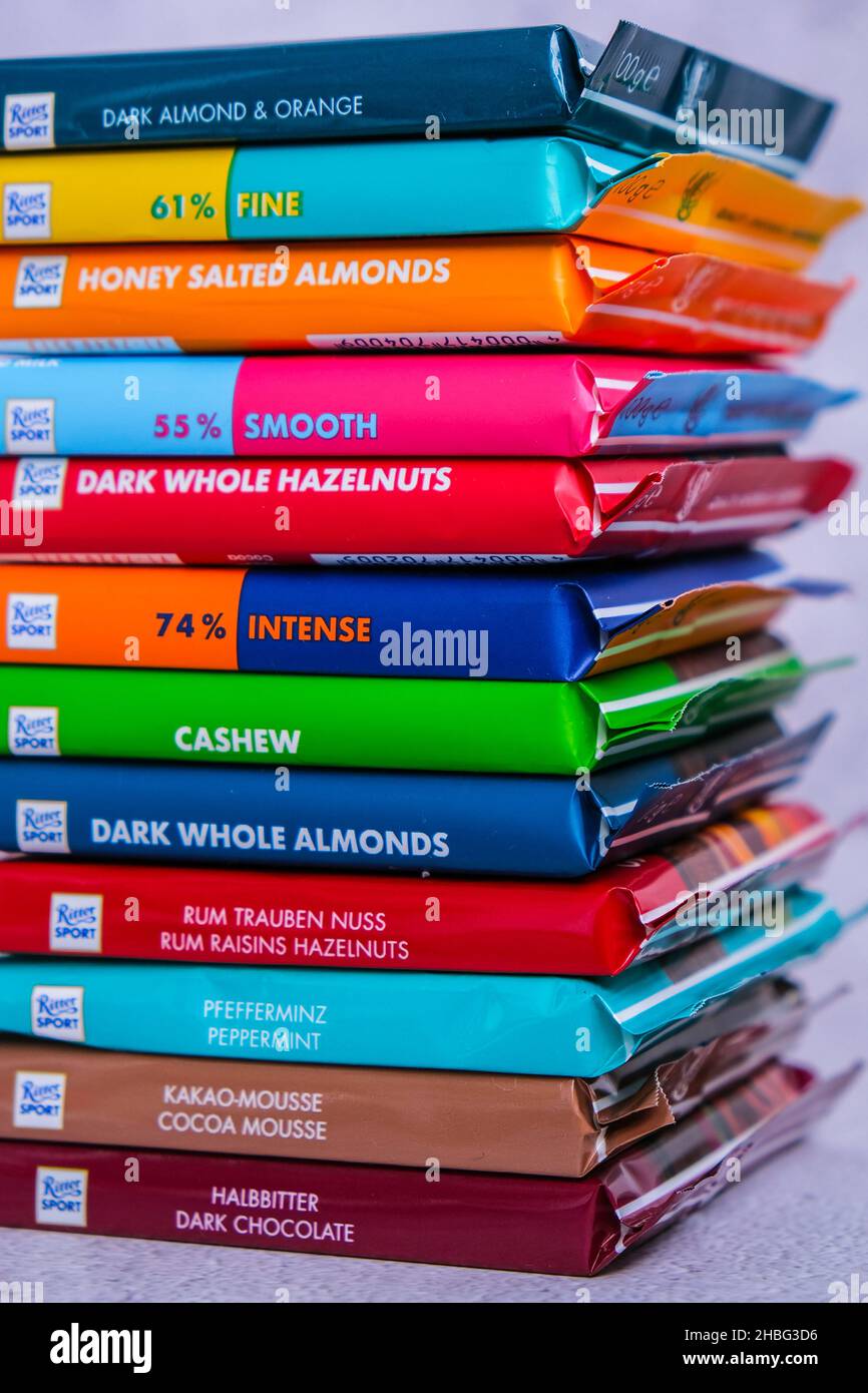 Kiev Ukraine - October 2021 chocolate Ritter Sport bars. German ...