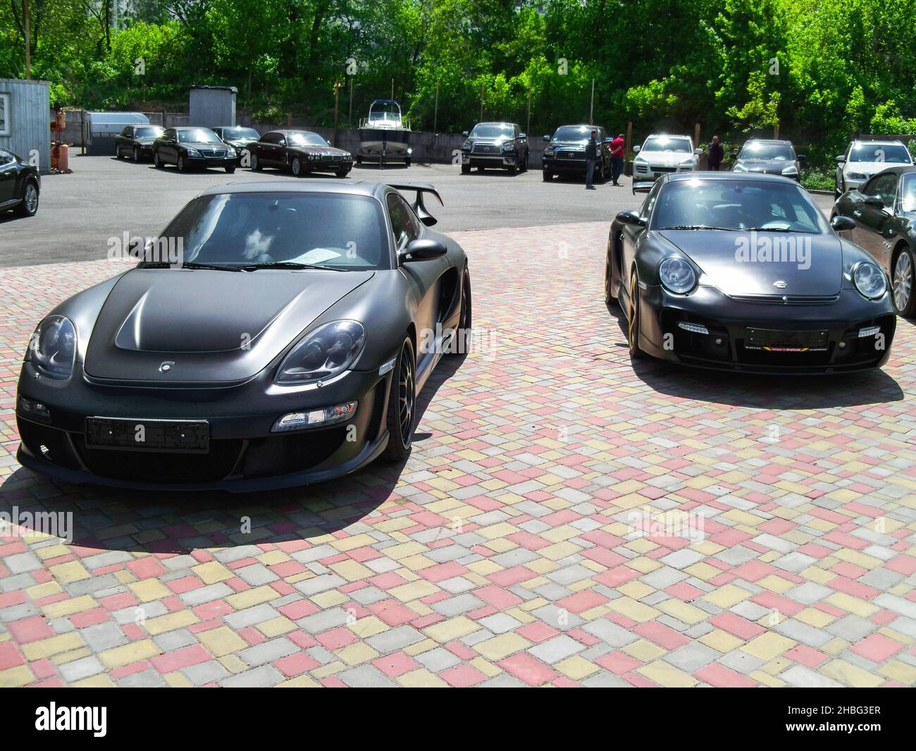 Kiev, Ukraine - May 14, 2011: Black supercars Porsche 911 (997) Turbo ...