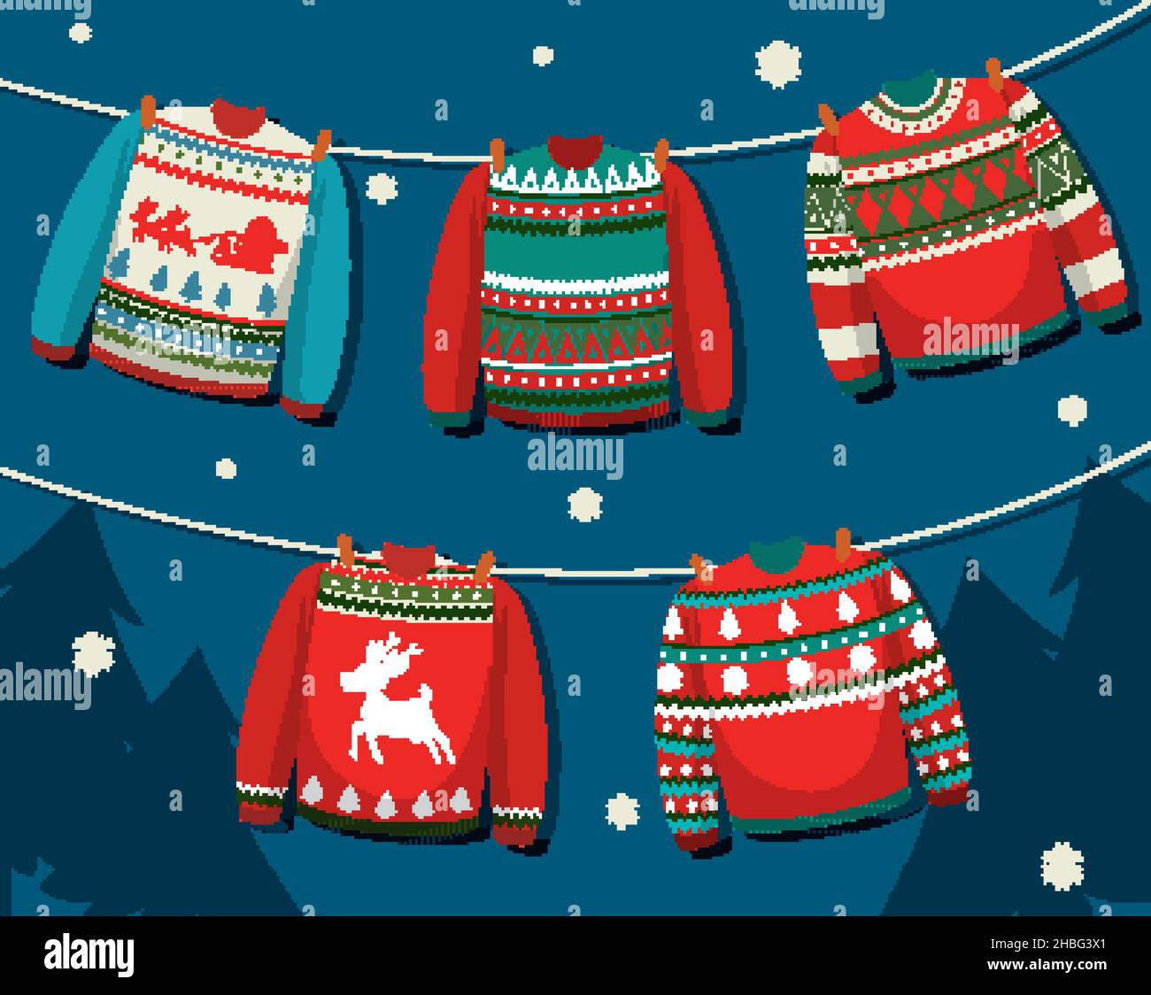 Christmas sweaters in cartoon style illustration Stock Vector Image ...