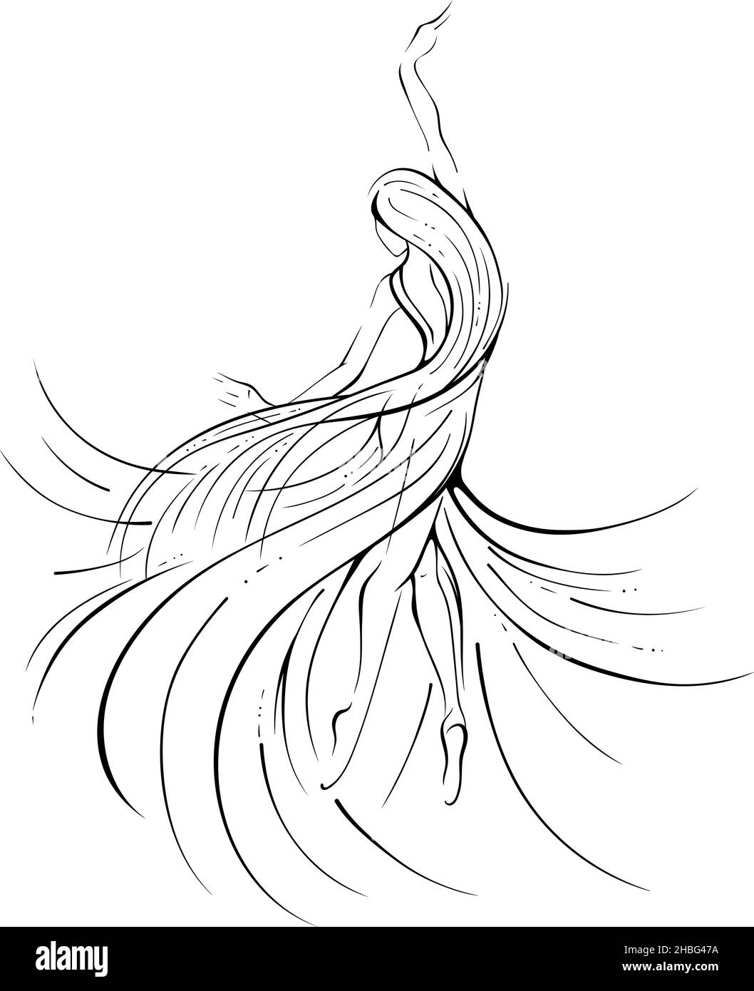Sketch dancing ballerina in flying dress line art Stock Vector Image ...