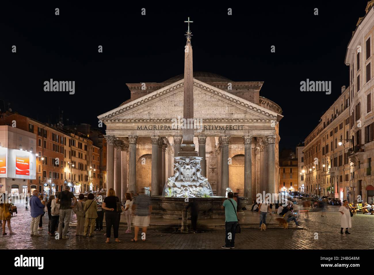 City of Rome in Italy, Pantheon ancient Roman temple at night as seen ...