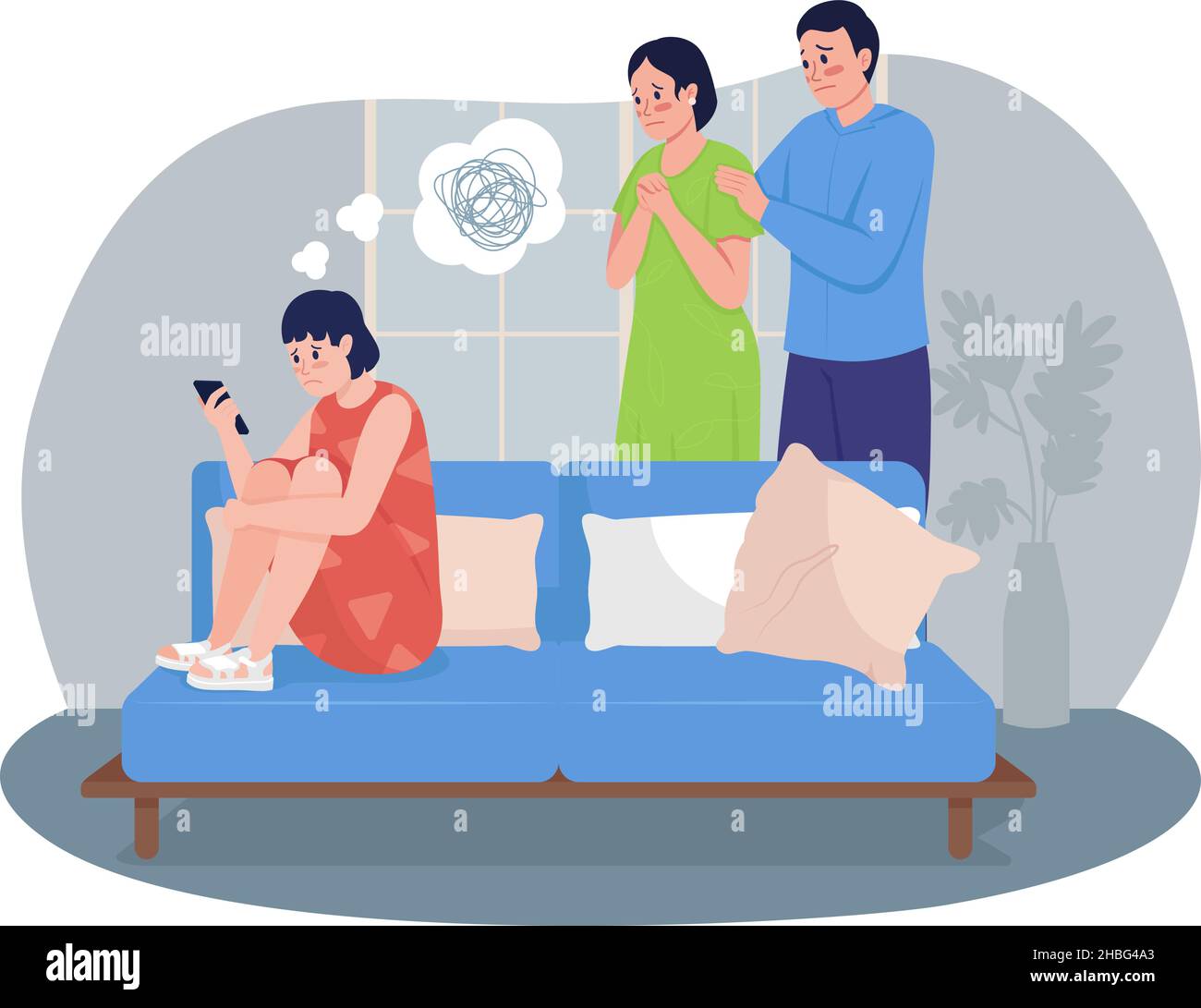 Dealing with teenager depression 2D vector isolated illustration Stock ...