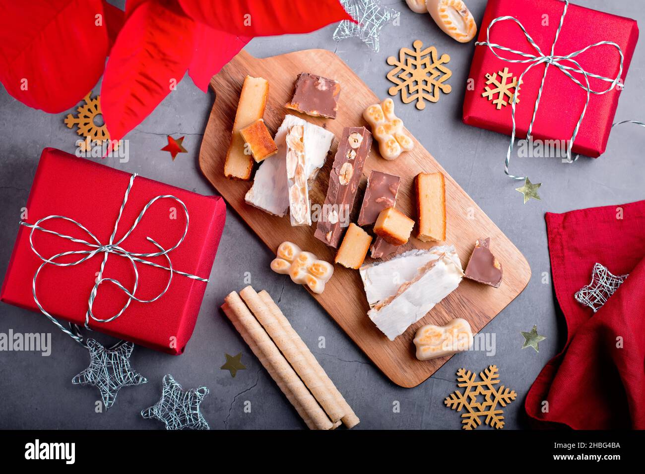 Traditional Spanish Christmas sweets turron, polvorones, mantecados ...