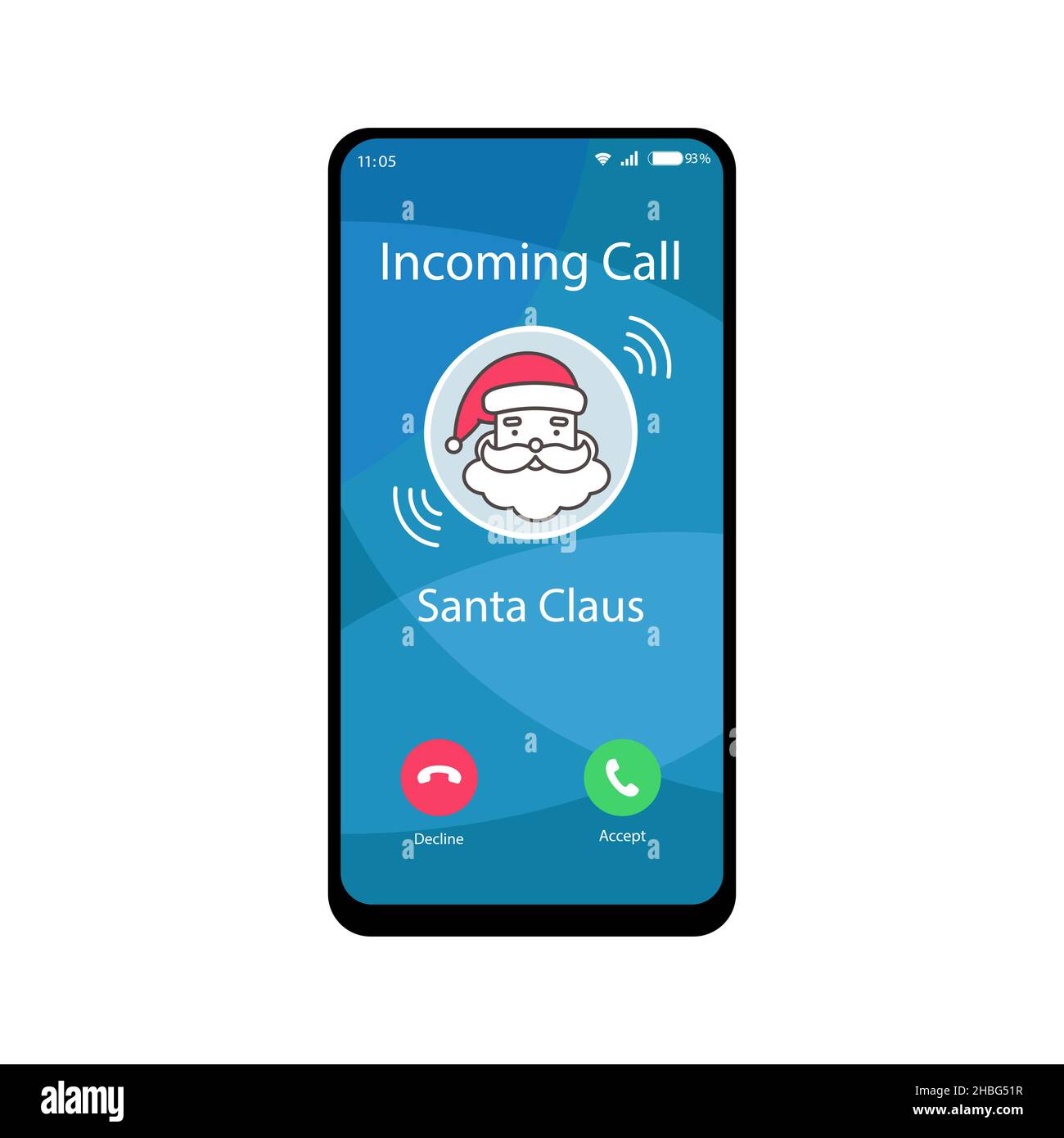 Cellphone screen interface vector. Incoming call from Santa Claus Stock ...