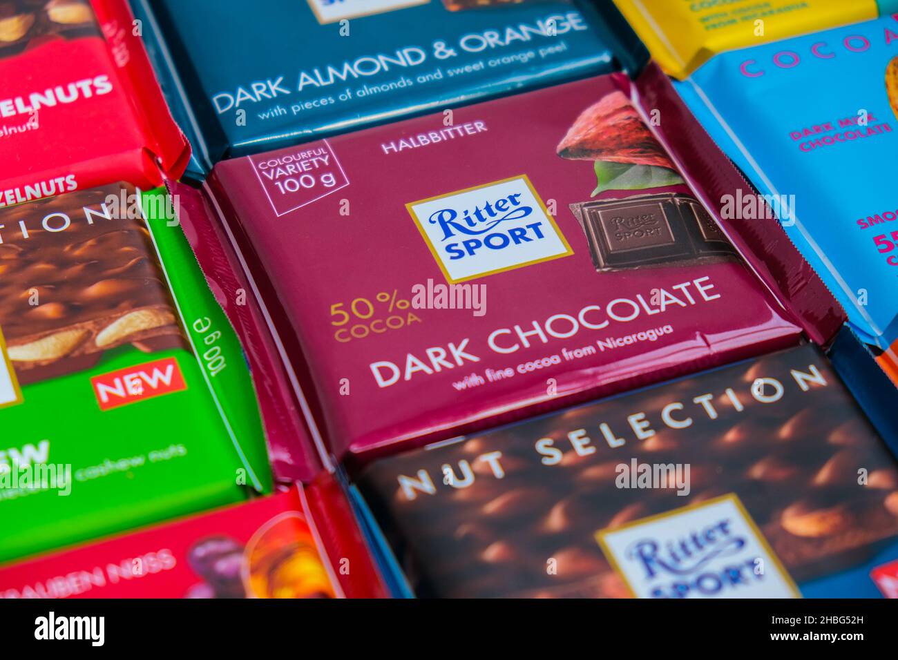Kiev Ukraine - October 2021 chocolate Ritter Sport bars. German ...