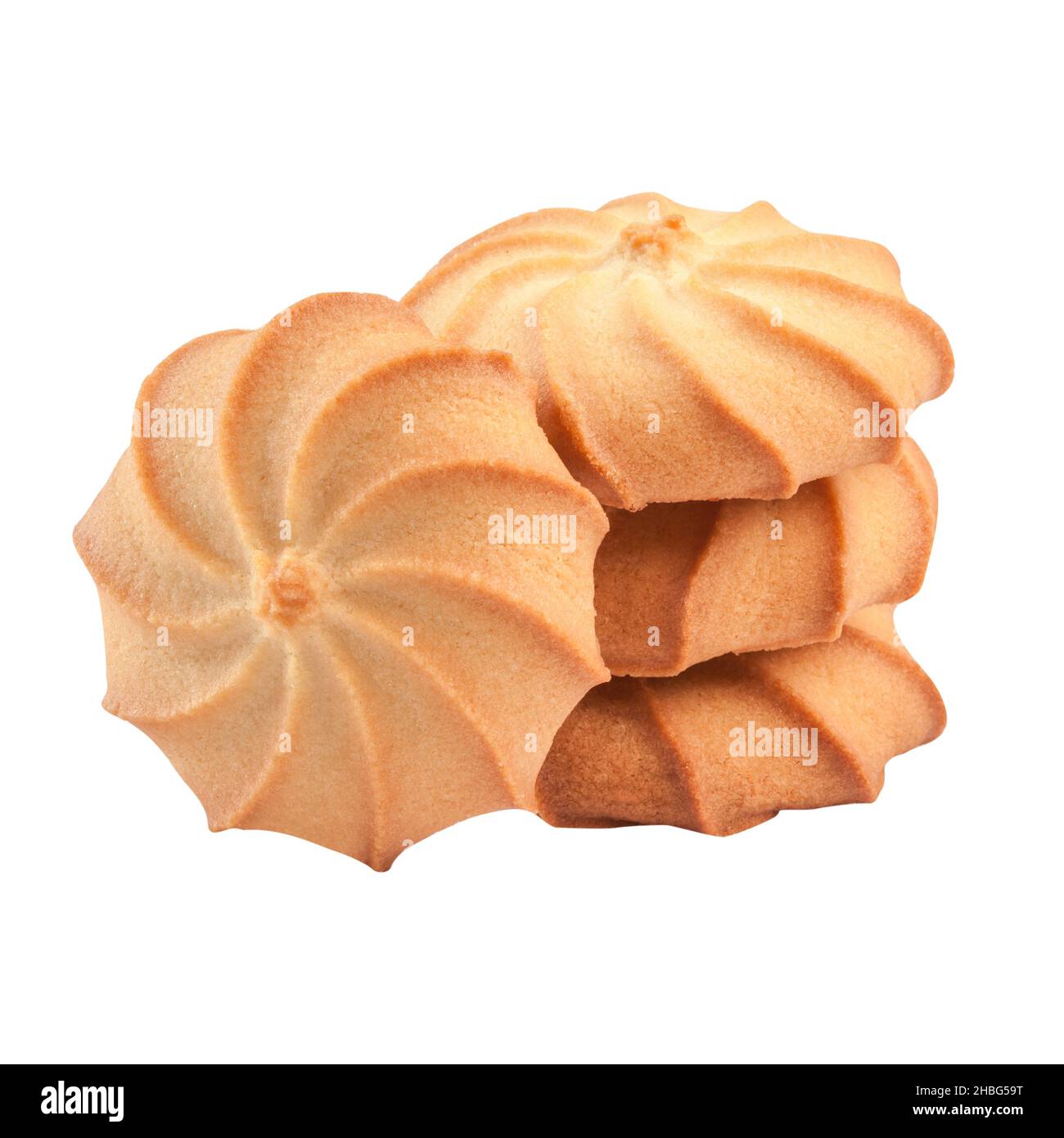 Crunchy butter shortbread swirl biscuits isolated on white background ...