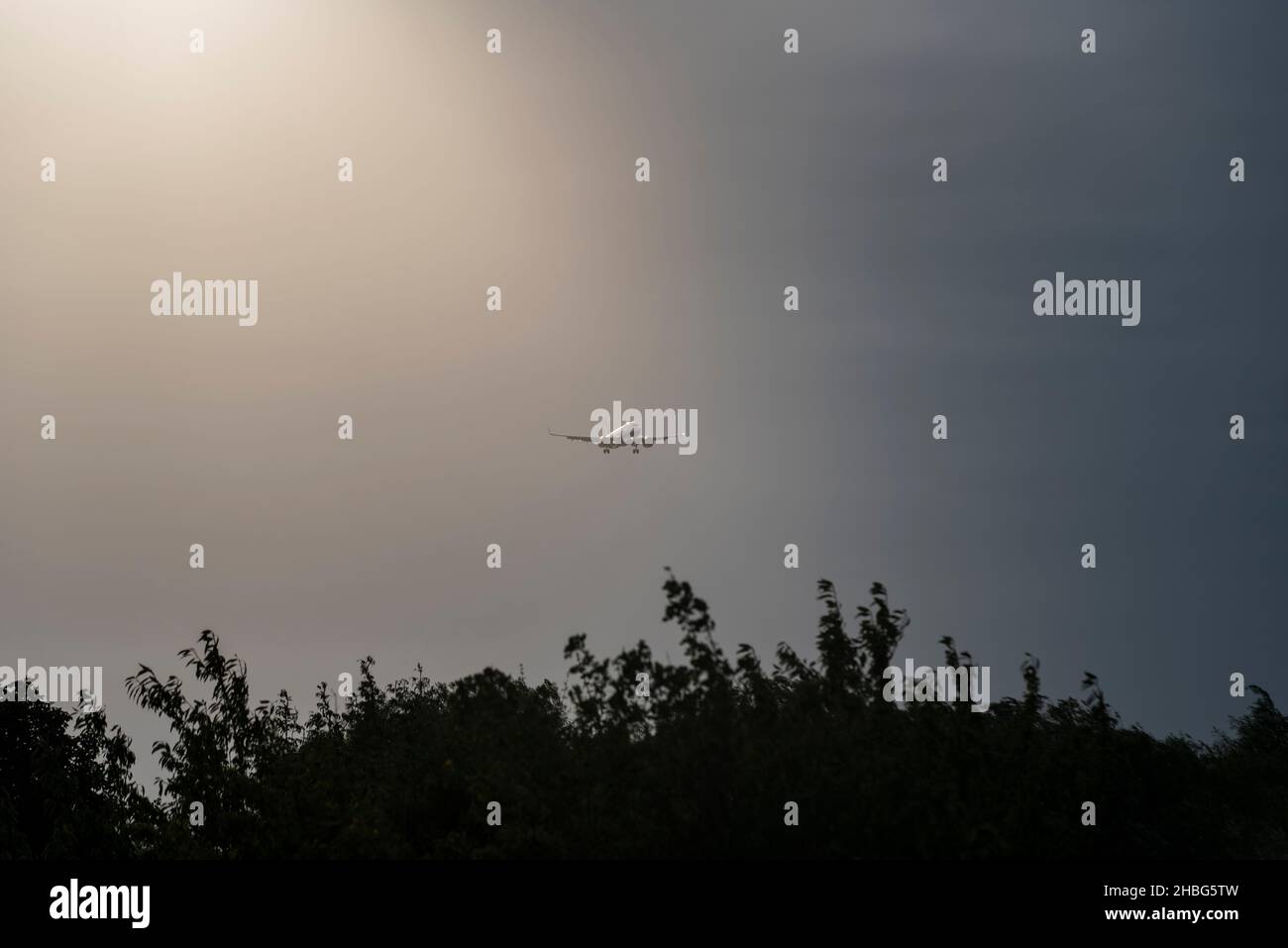 Airliner jet plane on finals approach to land at London Heathrow ...