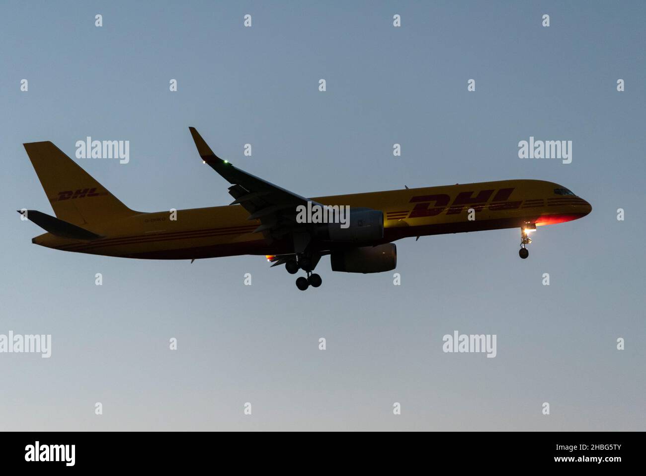 DHL Boeing 757 cargo airliner jet plane G-DHKO on finals approach to ...