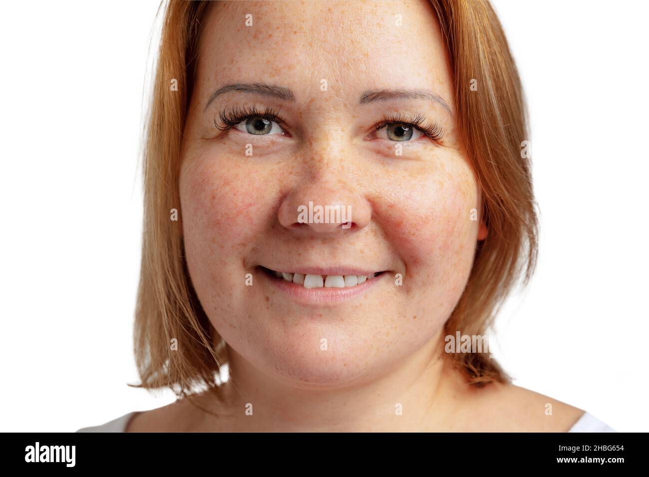 Close-up portrait of woman. Female face without makeup. Anti-aged ...