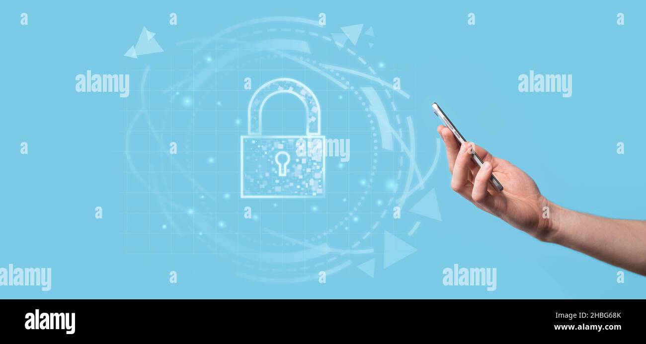 Cyber security network. Padlock icon and internet technology networking ...