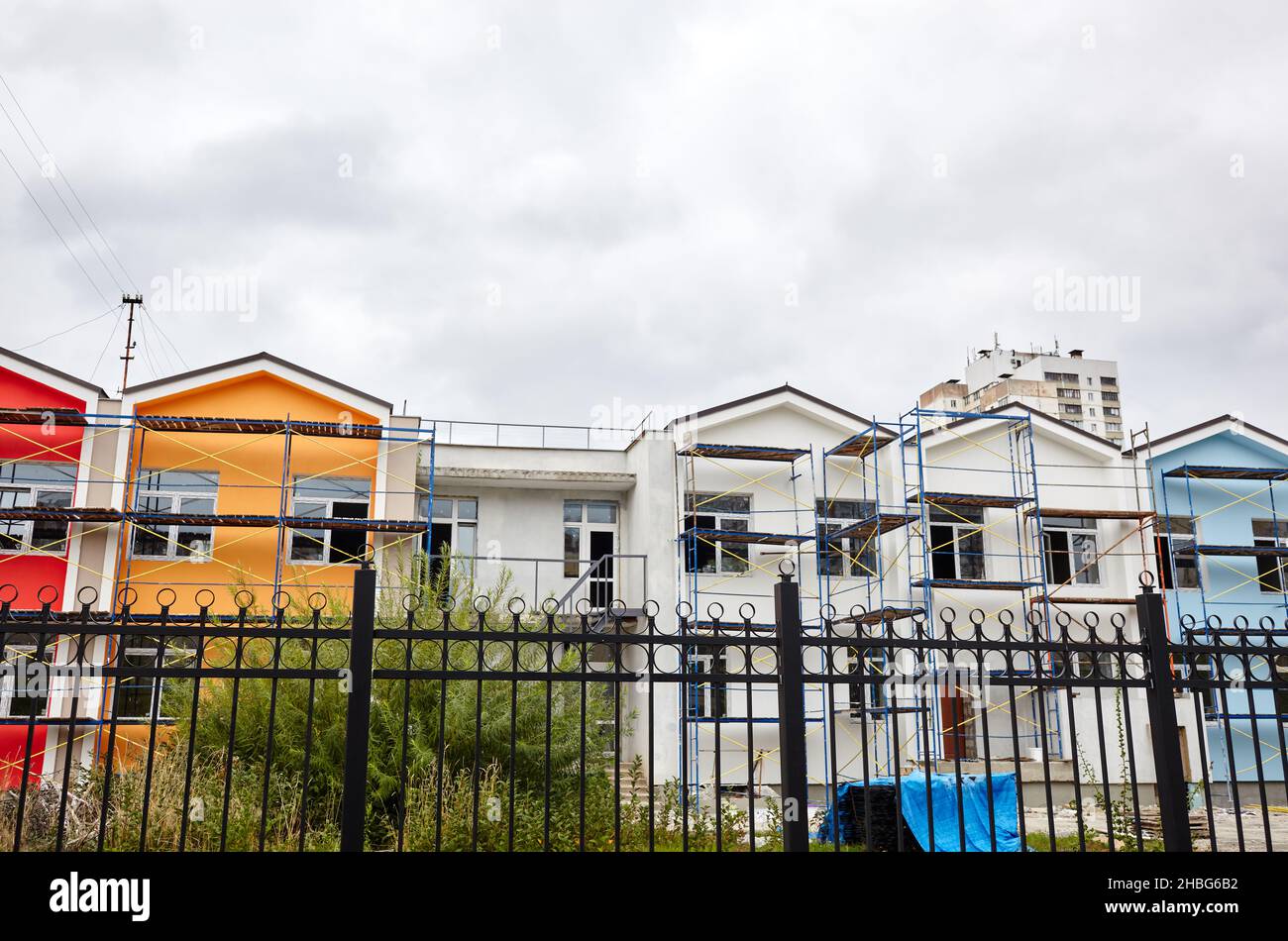 The progress of construction of the kindergarten building. Modern ...