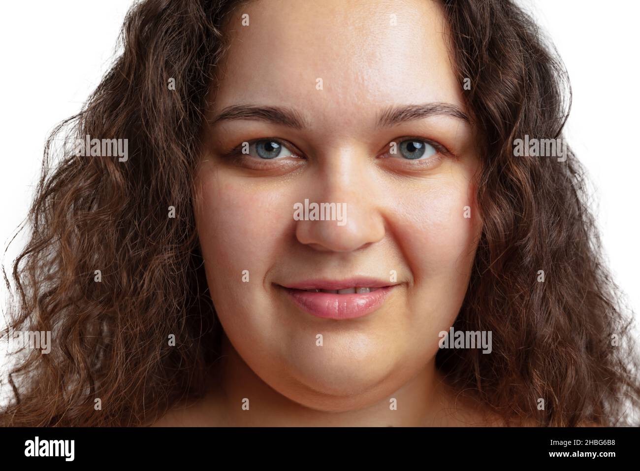 Close-up portrait of woman. Female face without makeup. Anti-aged ...