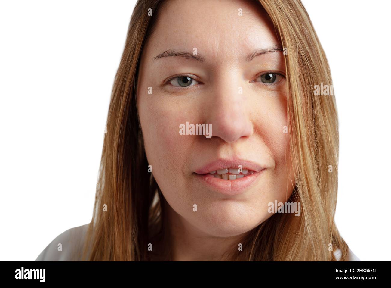 Close-up portrait of woman. Female face without makeup. Anti-aged ...