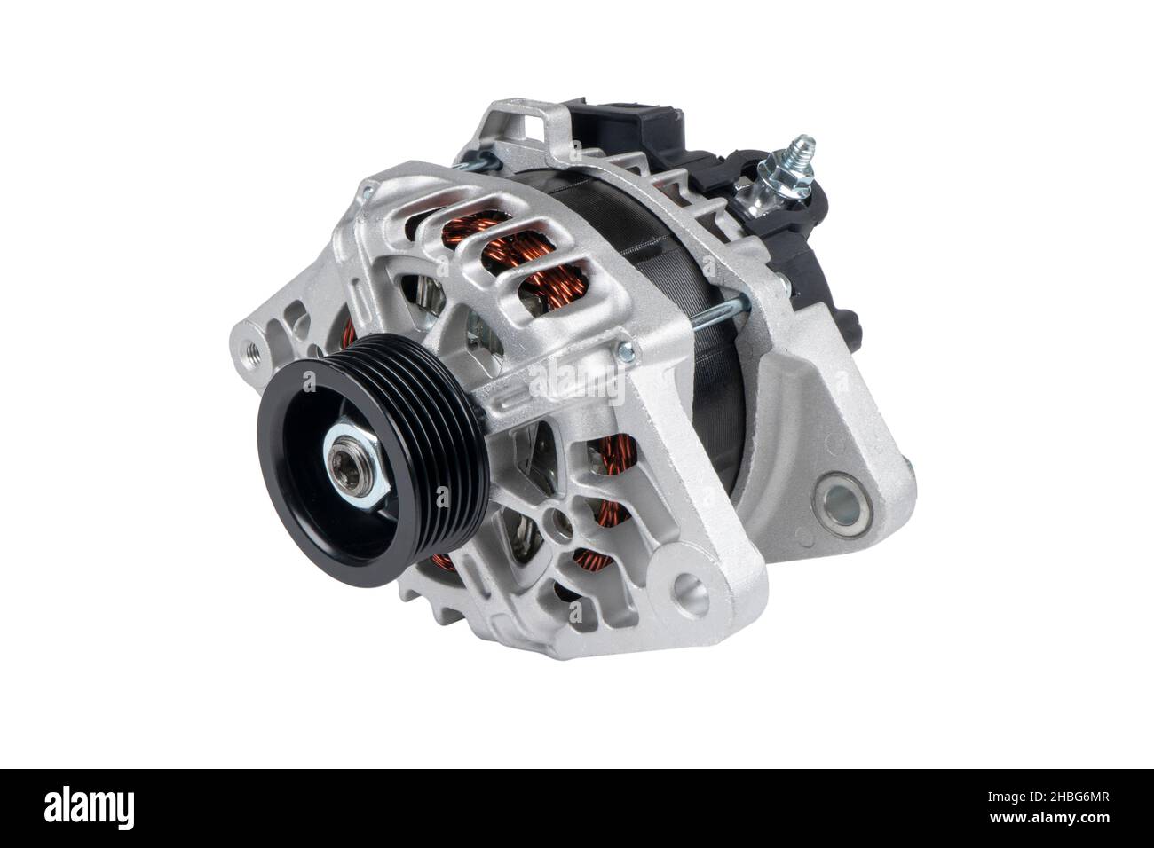 Power generator isolated on white background. New car generator with ...