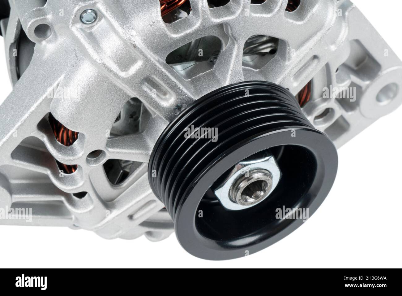 Power generator isolated on white background. New car generator with ...