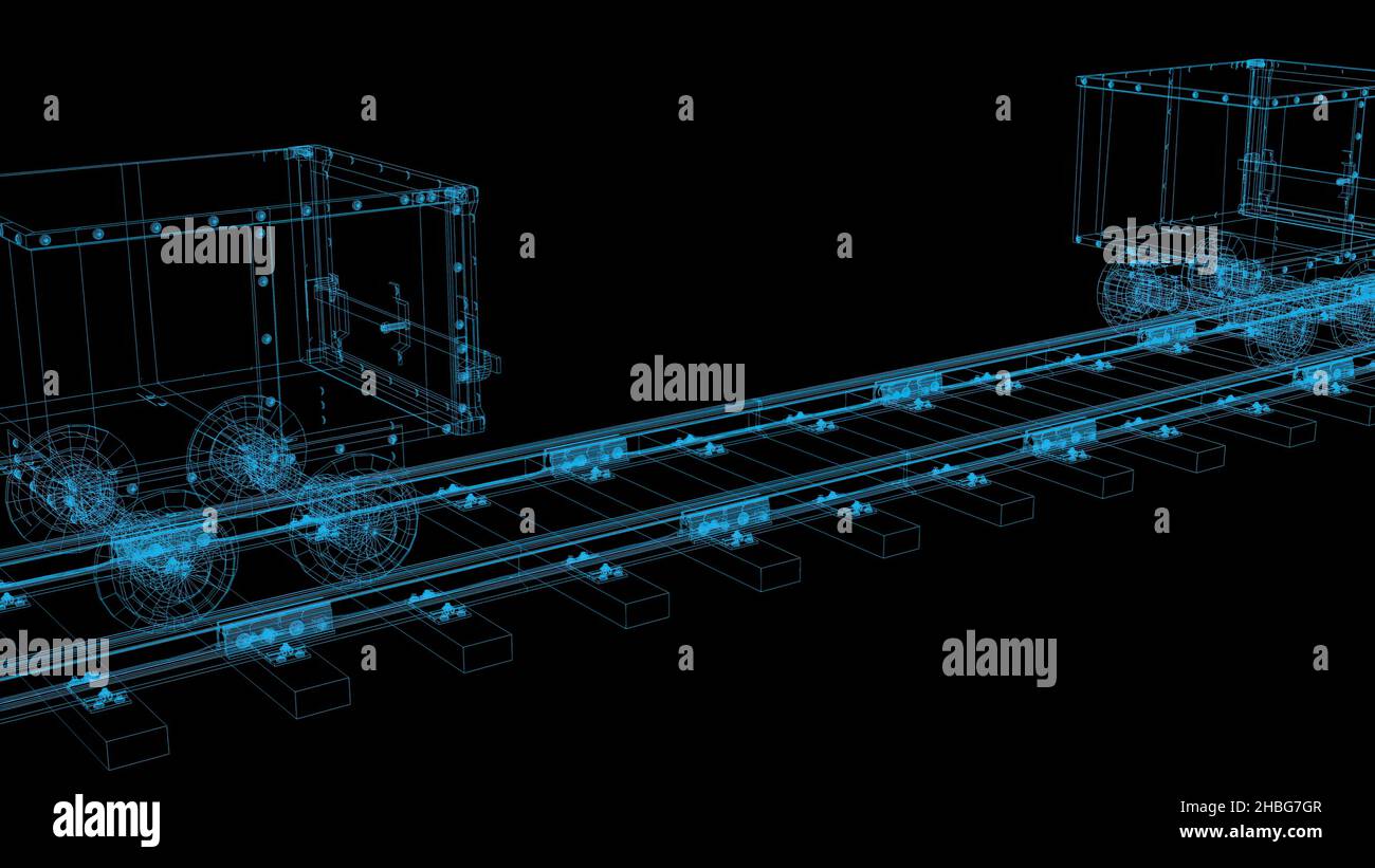 3d illustration - wire frame Mining cart with stone Stock Photo - Alamy
