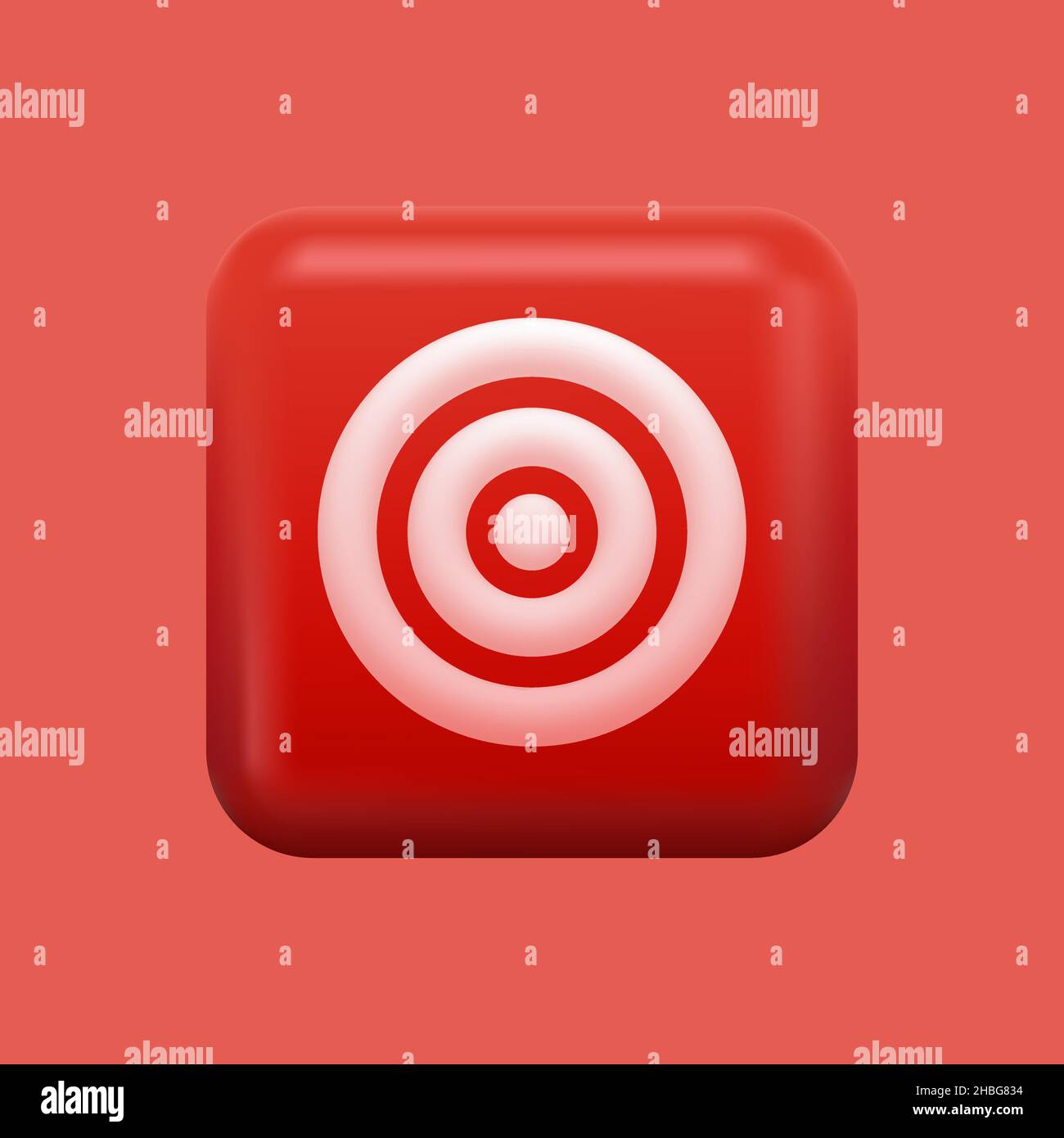 Bright Red Target Icon. Isolated Squared 3D Button. Vector illustration ...