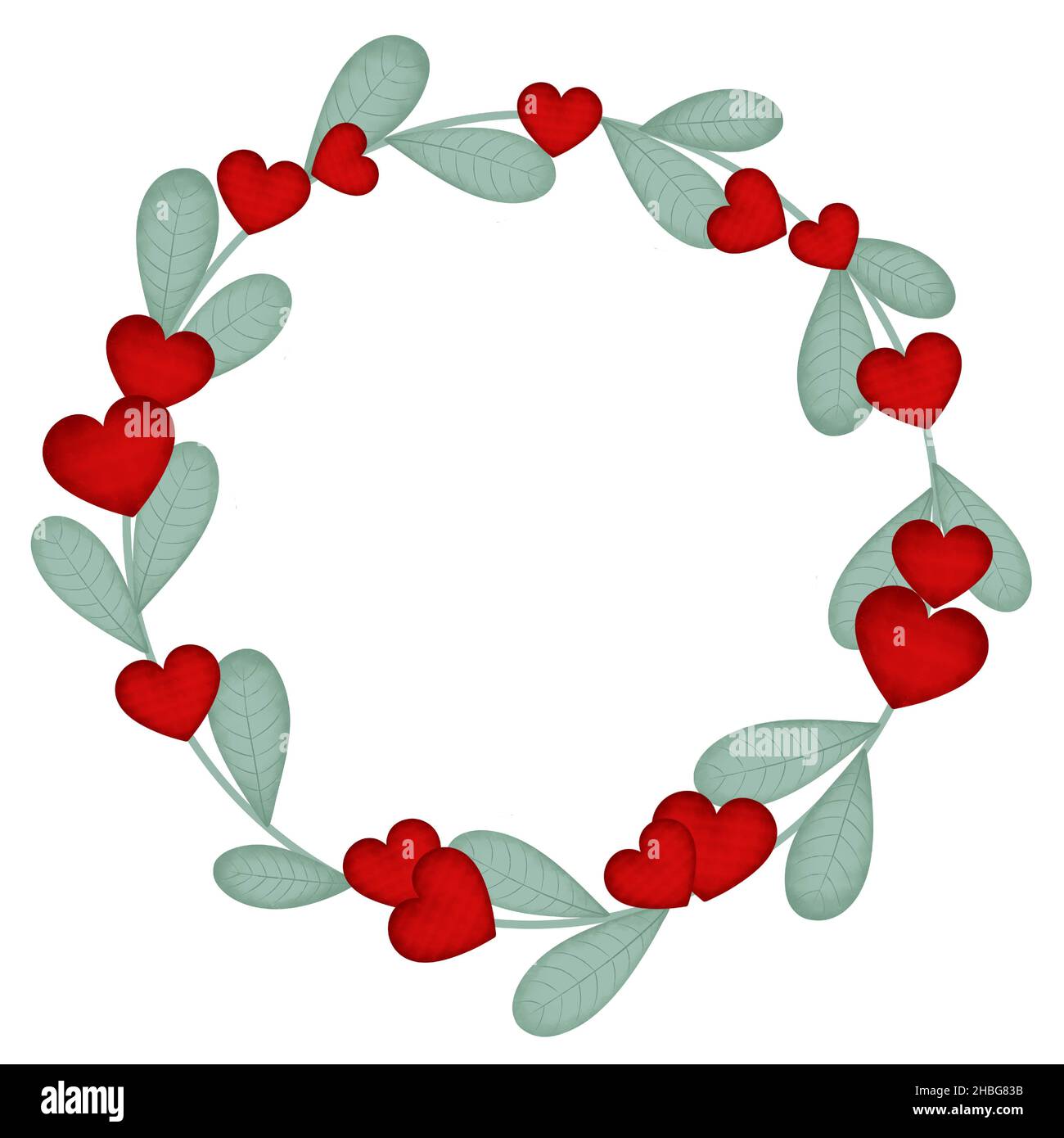Beautiful deciduous circular wreath with red hearts Stock Photo - Alamy