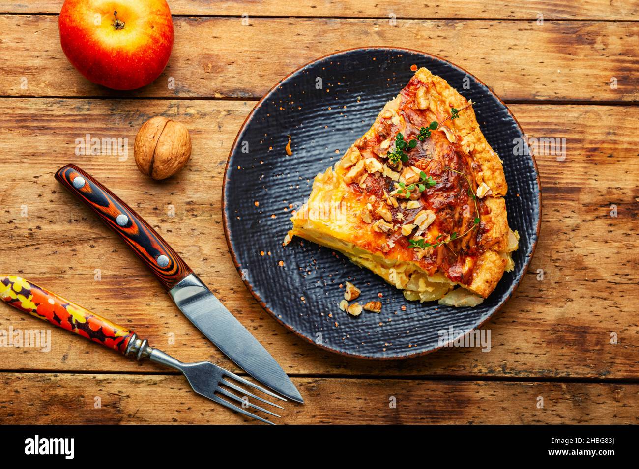 Apple quiche with cheese filling Stock Photo - Alamy