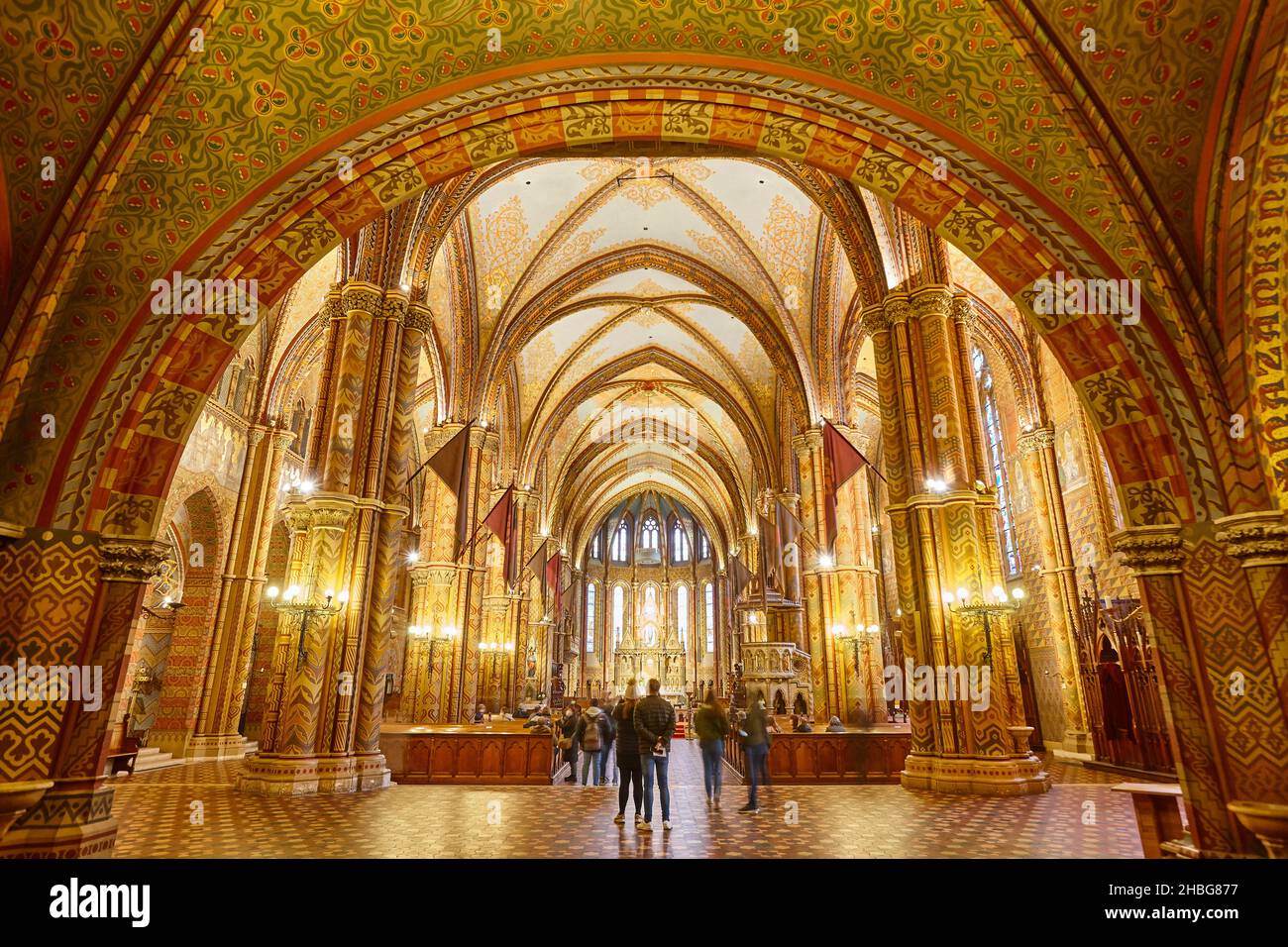 St. Matthias neogothical cathedral indoor. Budapest highlight. Hungary ...