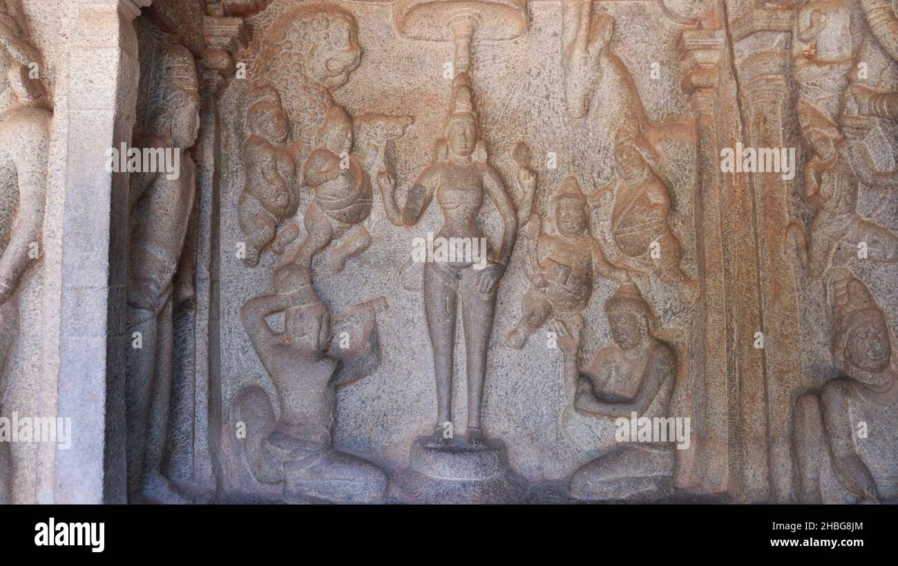 The Varaha Cave Temple. ancient- Statues carved in rock. this is one ...