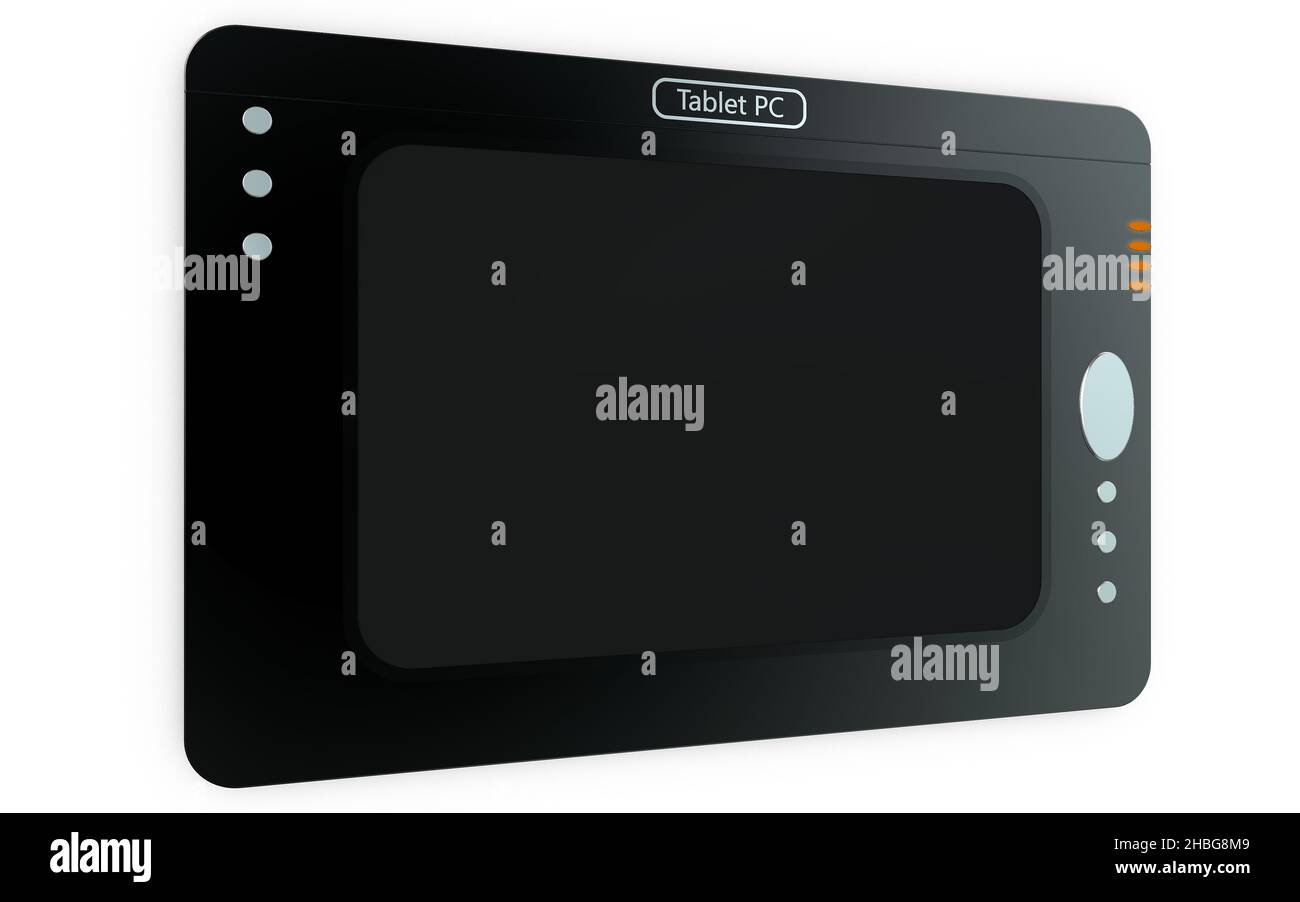 A digital illustration of a black retro-style tablet on a white ...