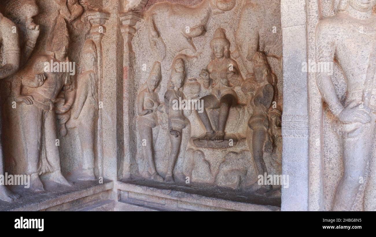 The Varaha Cave Temple. ancient- Statues carved in rock. this is one ...