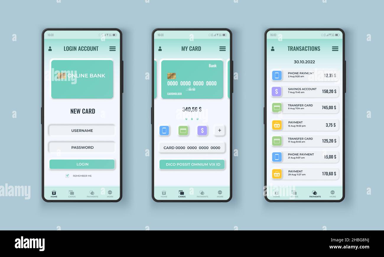 Neumorphism bank app interface design on realistic smartphone screen ...
