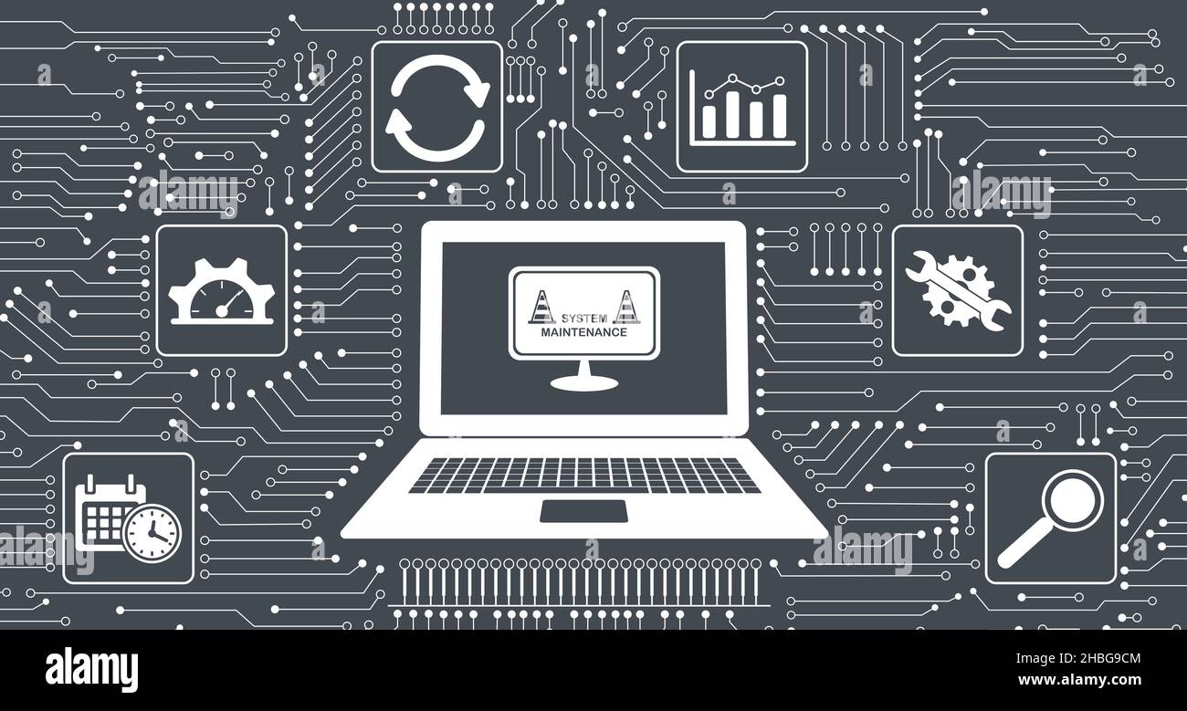 Concept of system maintenance with icons integrated in circuit Stock ...