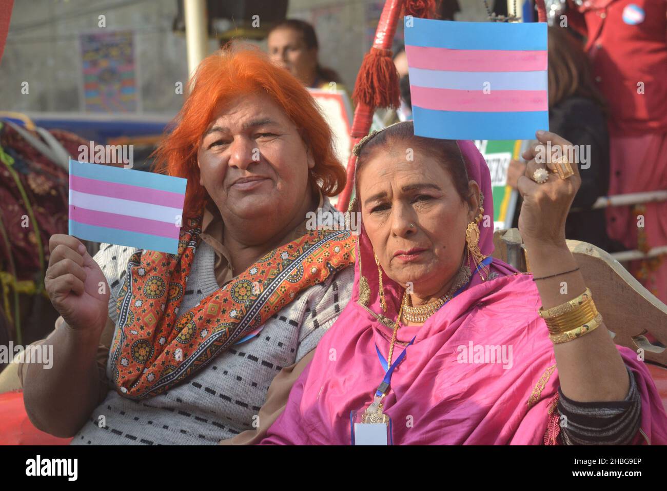 Lahore, Pakistan. 19th Dec, 2021. Pakistani members of Transgender ...