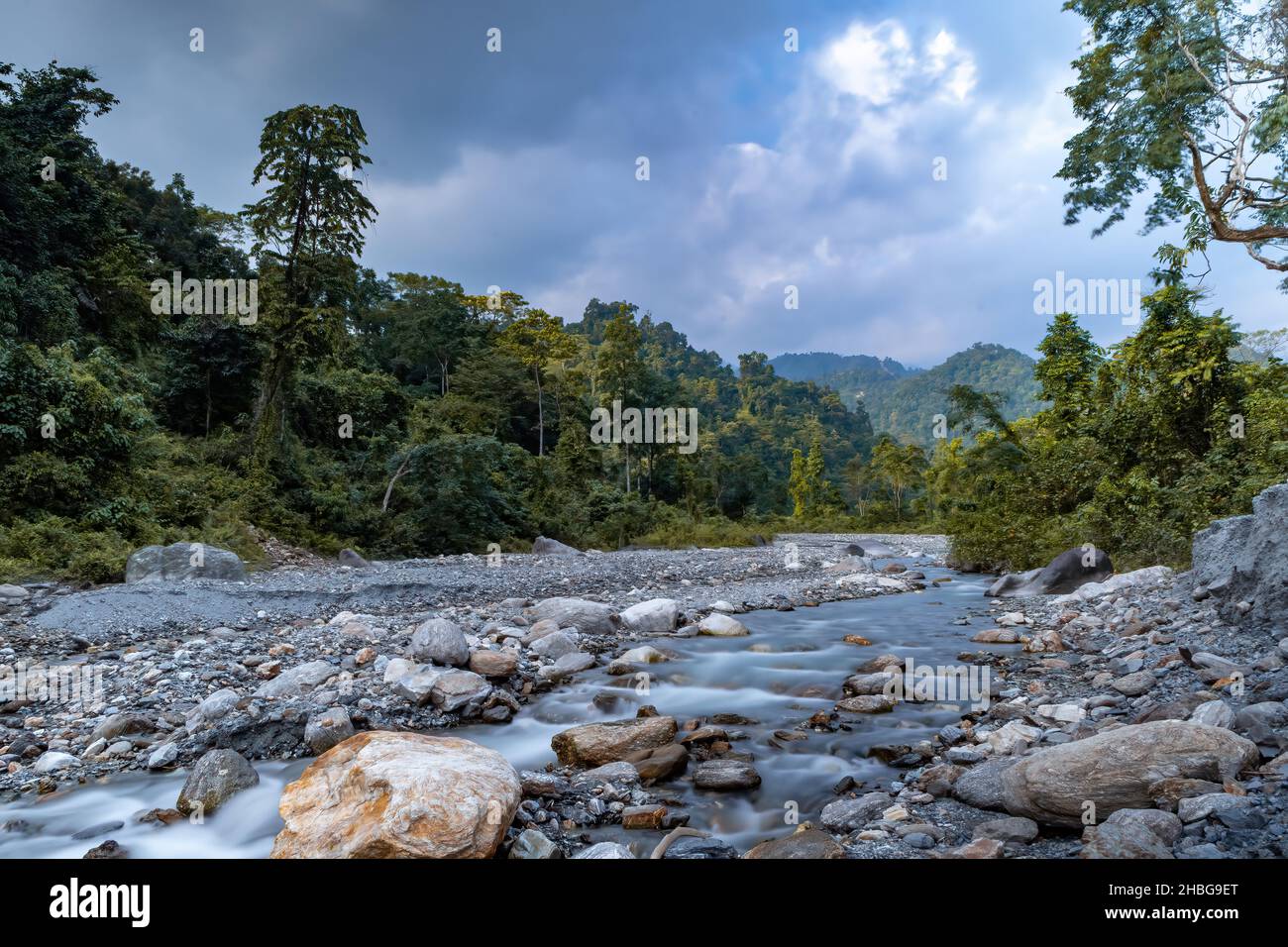 A beautiful landscape consisting of pristine river flowing in the ...