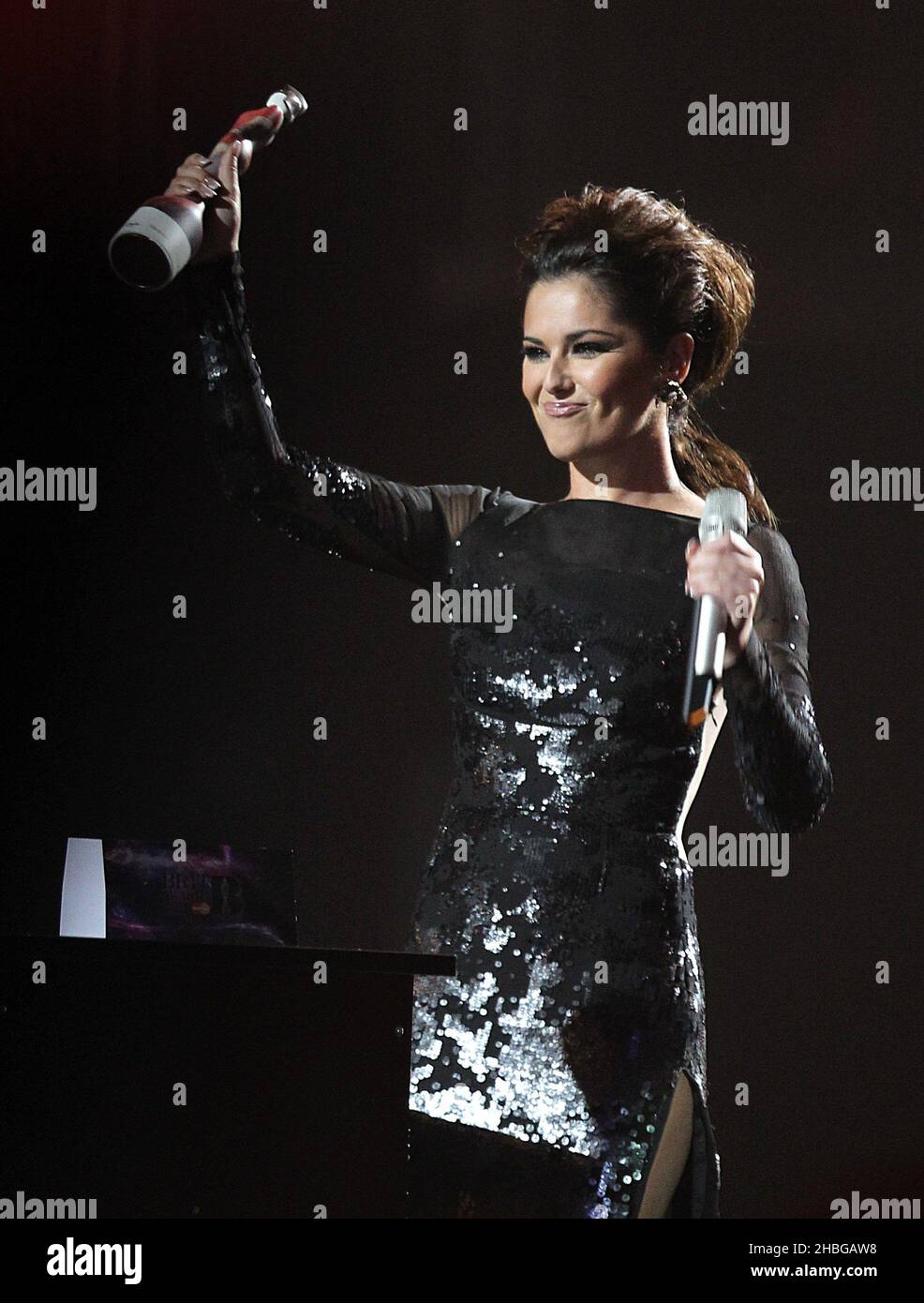 Cheryl Cole on stage during the 2011 Brit Awards at the O2 Arena ...