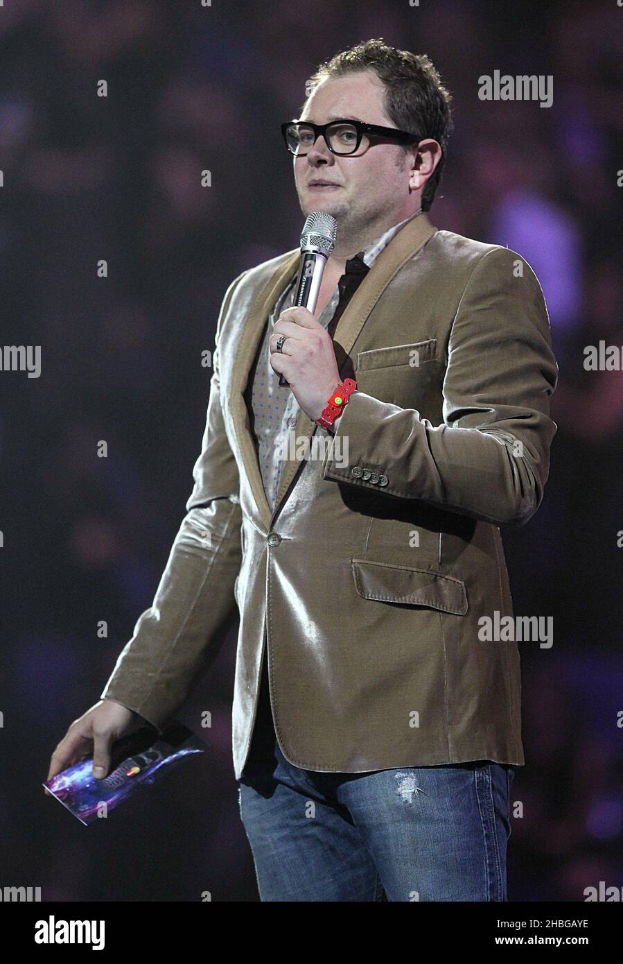 Alan Carr on stage during the 2011 Brit Awards at the O2 Arena, London ...