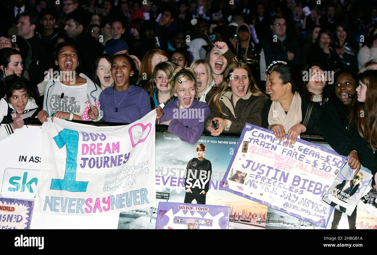 Fans at the European Premiere of Justin Bieber : Never Say Never, at ...