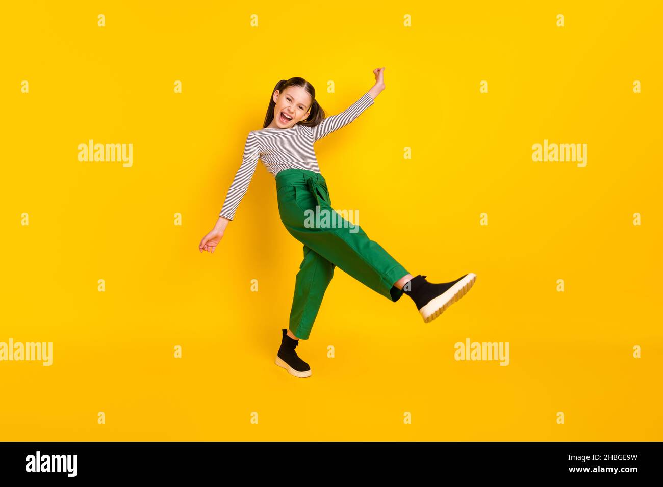 Full size profile side photo of young excited girl happy positive smile ...