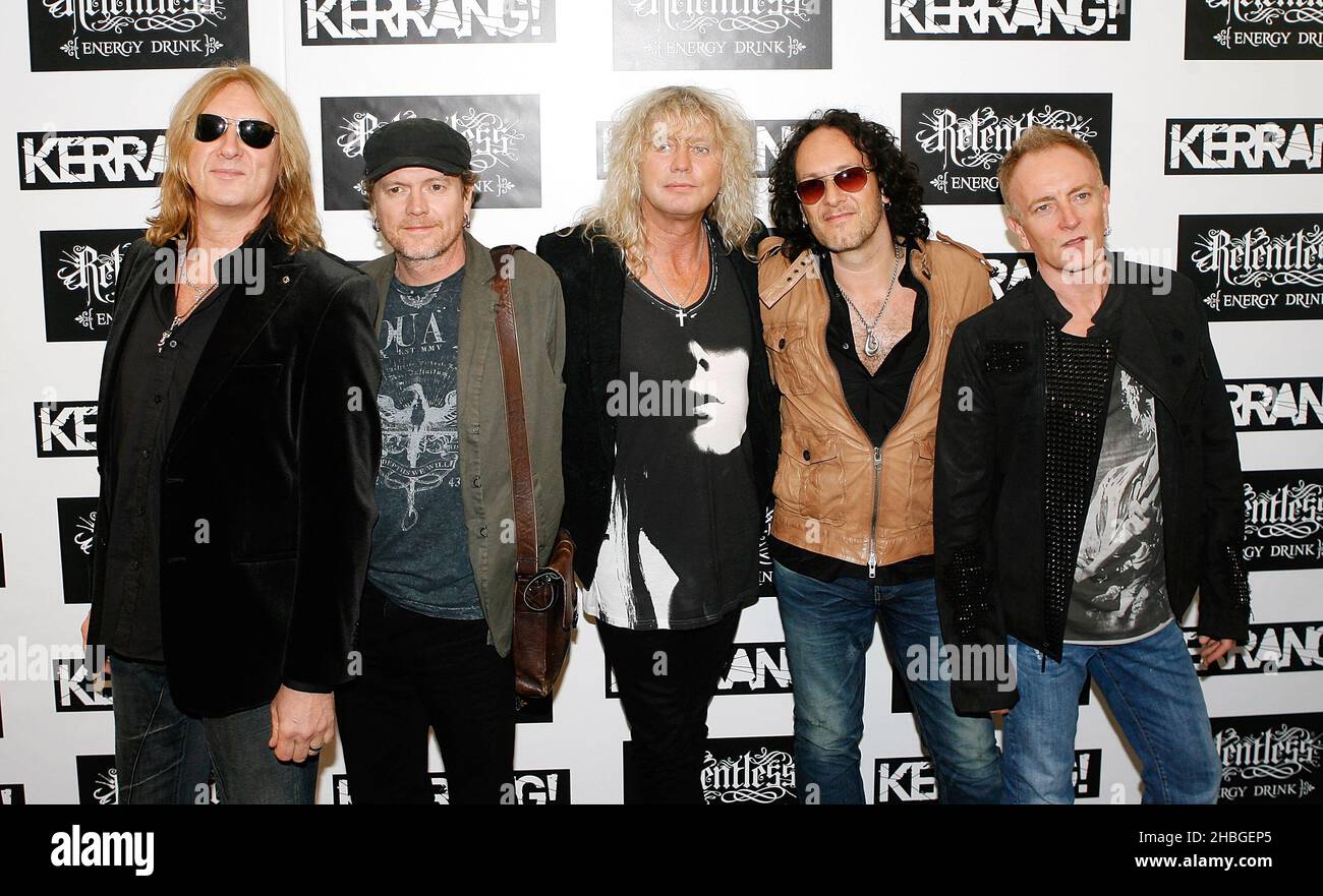 Def Leppard arrive at the Rentless Kerrang Awards at The Brewery,London ...