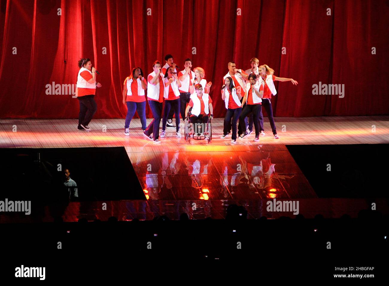 The Cast of Glee on stage during the Glee Live Tour at The O2 Arena in ...