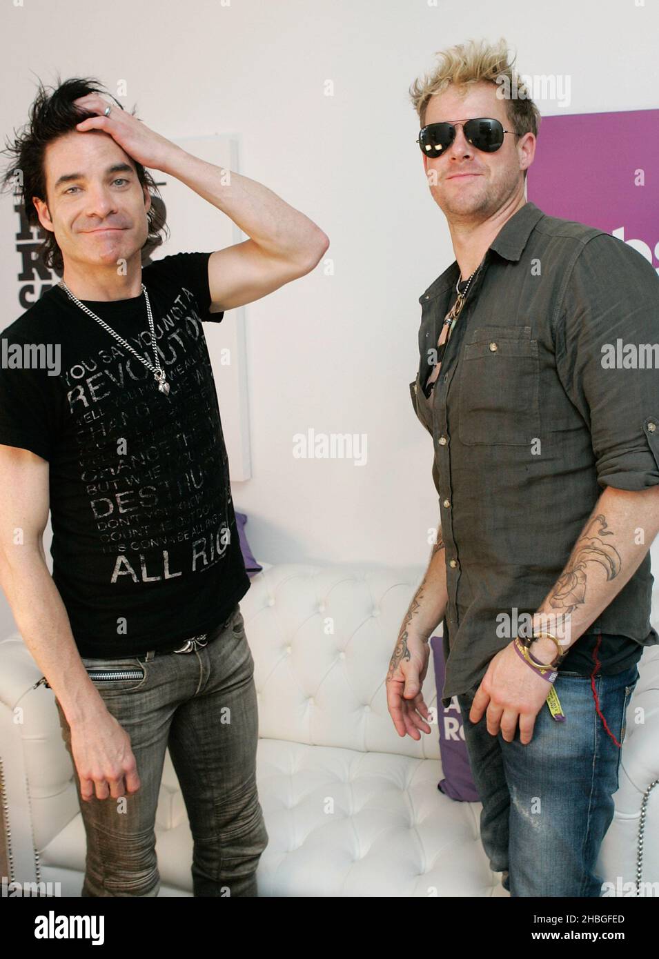Patrick Monahan and Scott Underwood of Train backstage during Absolute ...