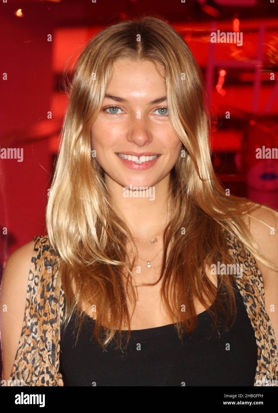 Jessica Hart poses in front of Neon Hart Clothing at Selfridges on ...