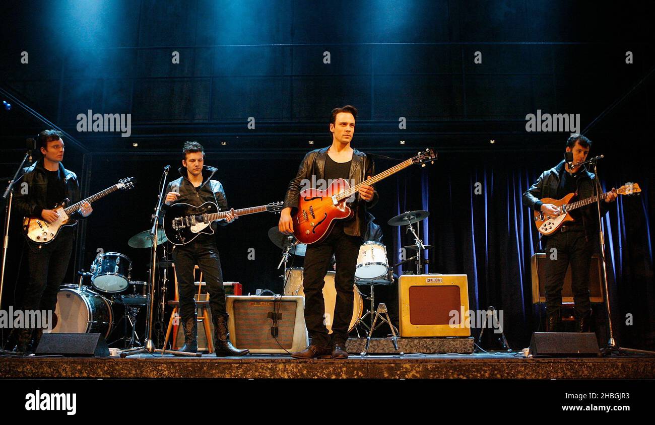 Backbeat (Beatles) perform on stage at the photocall at Duke of York ...