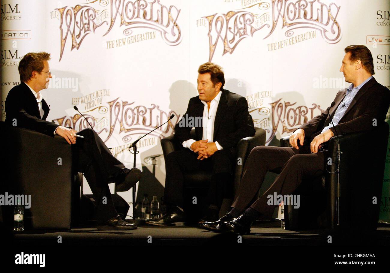 Presenter Simon Mayo (L) with actor Liam Neeson (R) and director Jeff ...