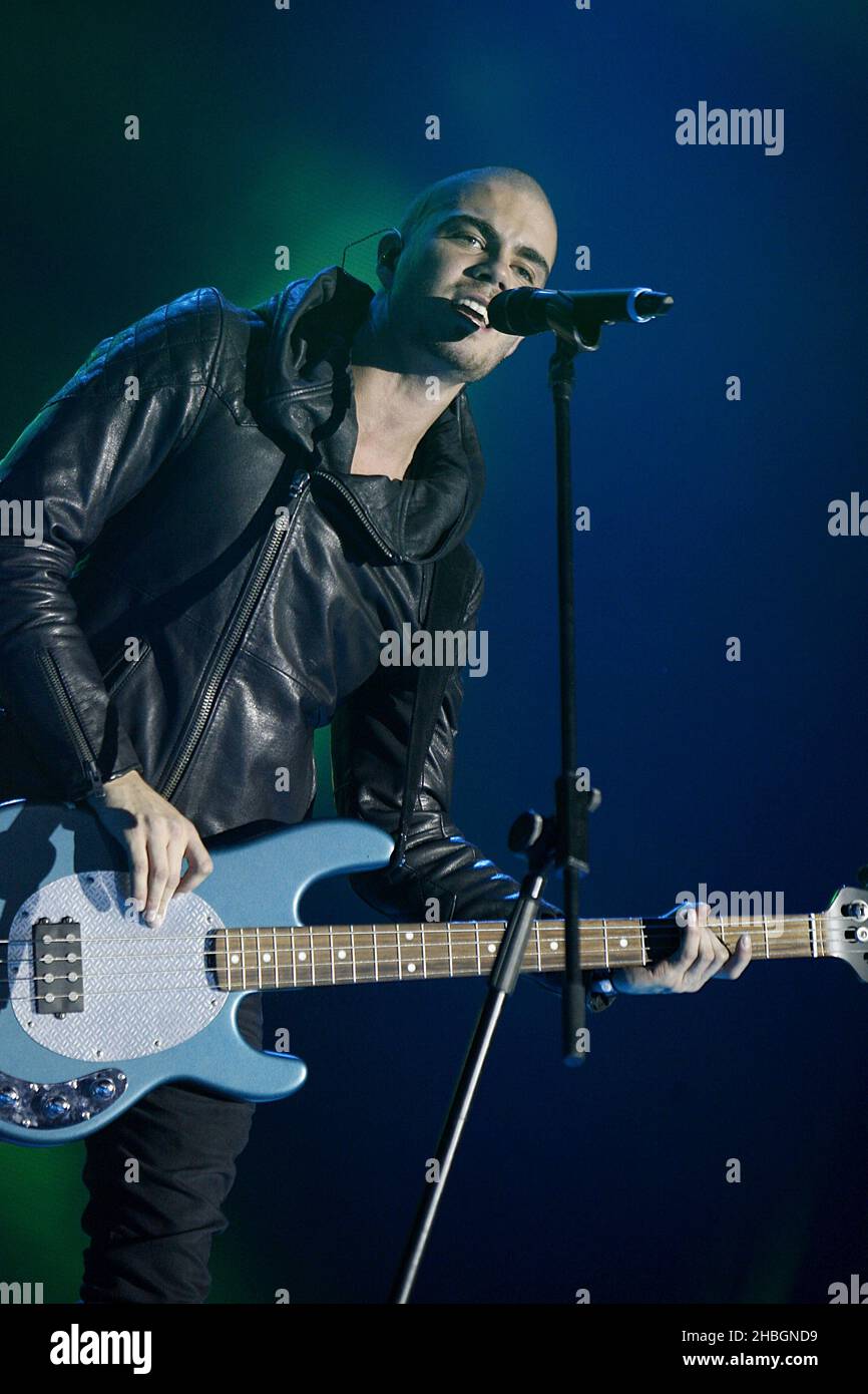Max George on stage during the 2011 Capital FM Jingle Bell Ball at the ...